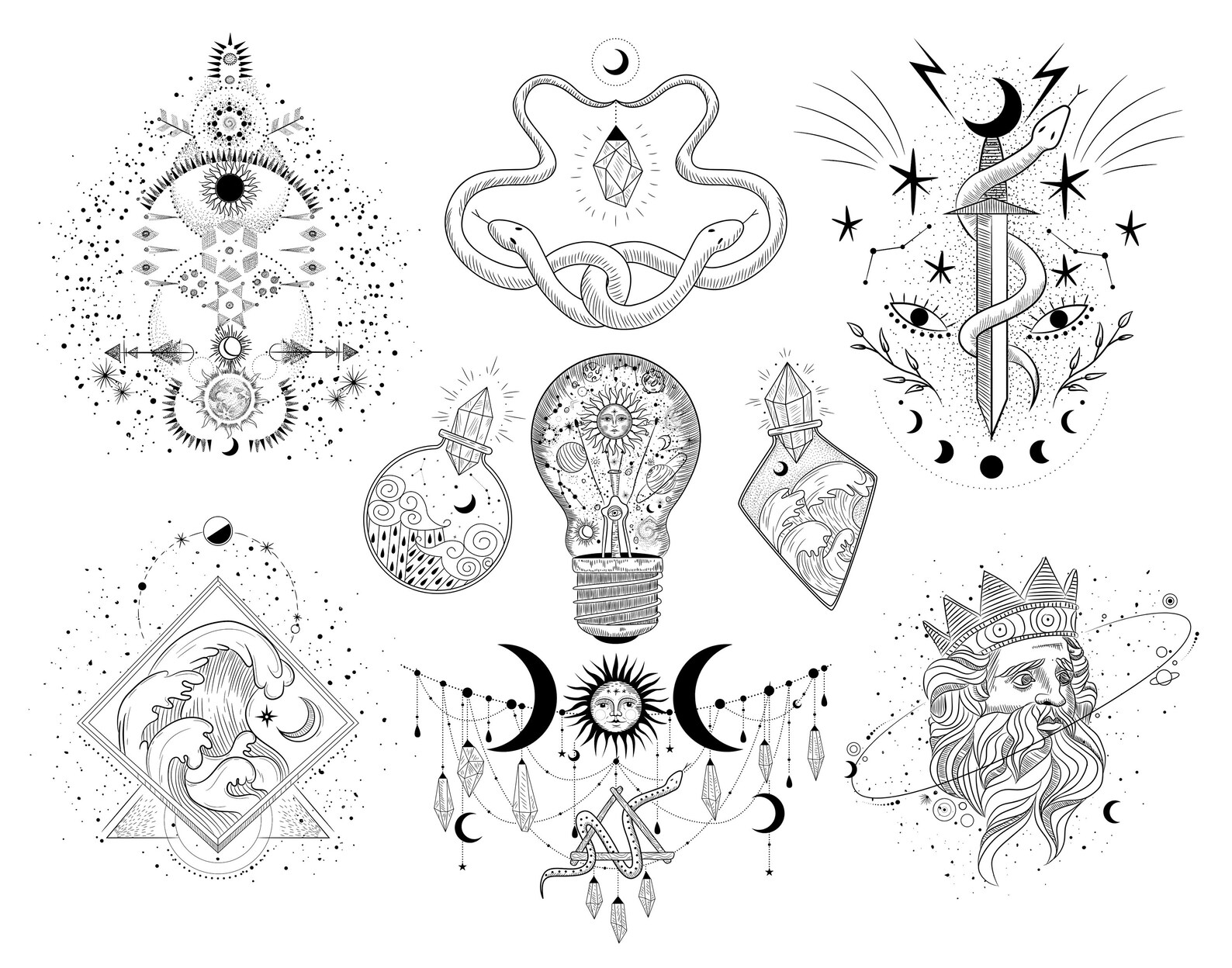 Procreate Tattoo Flash: Celestial & Stars - Solar Vibes Stamp Pack ...