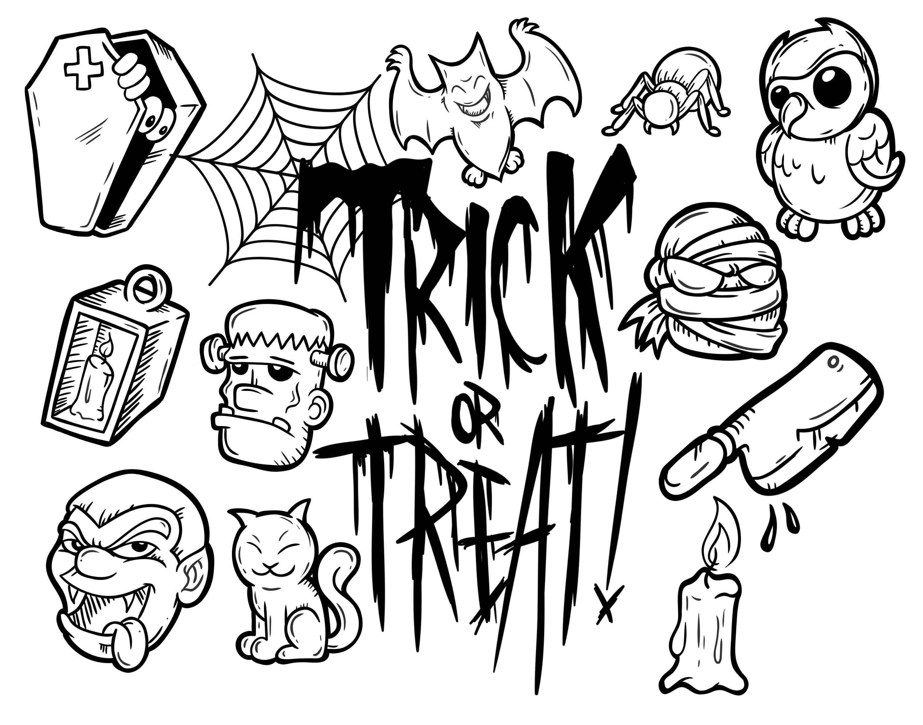 Cartoon Halloween Procreate Stamp Pack Bundle - Brushes for iPad | Kids ...