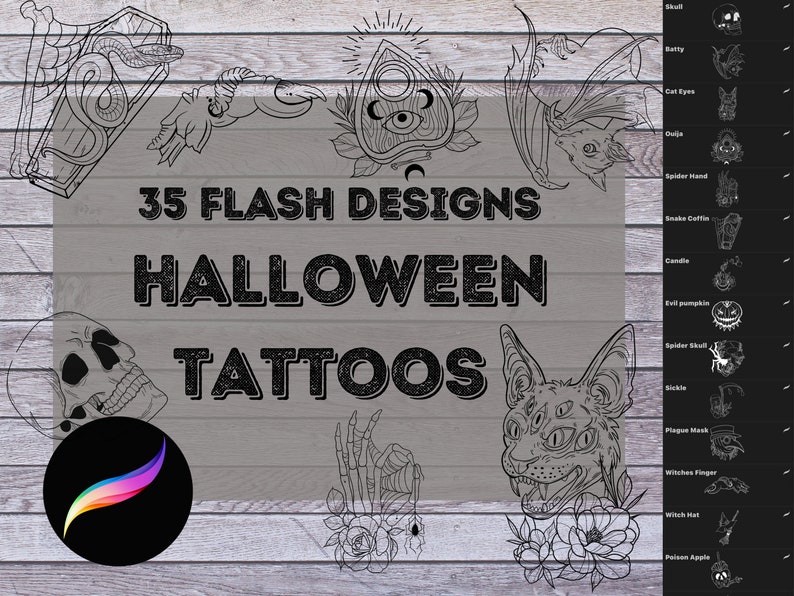 Halloween Tattoo Flash Procreate Stamps - Brush Bundle for iPad ...
