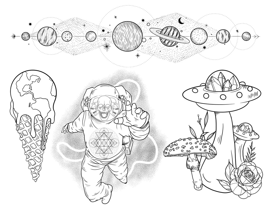Procreate Tattoo Flash: Space & Astronaut Stamp Pack Tattoo - Etsy