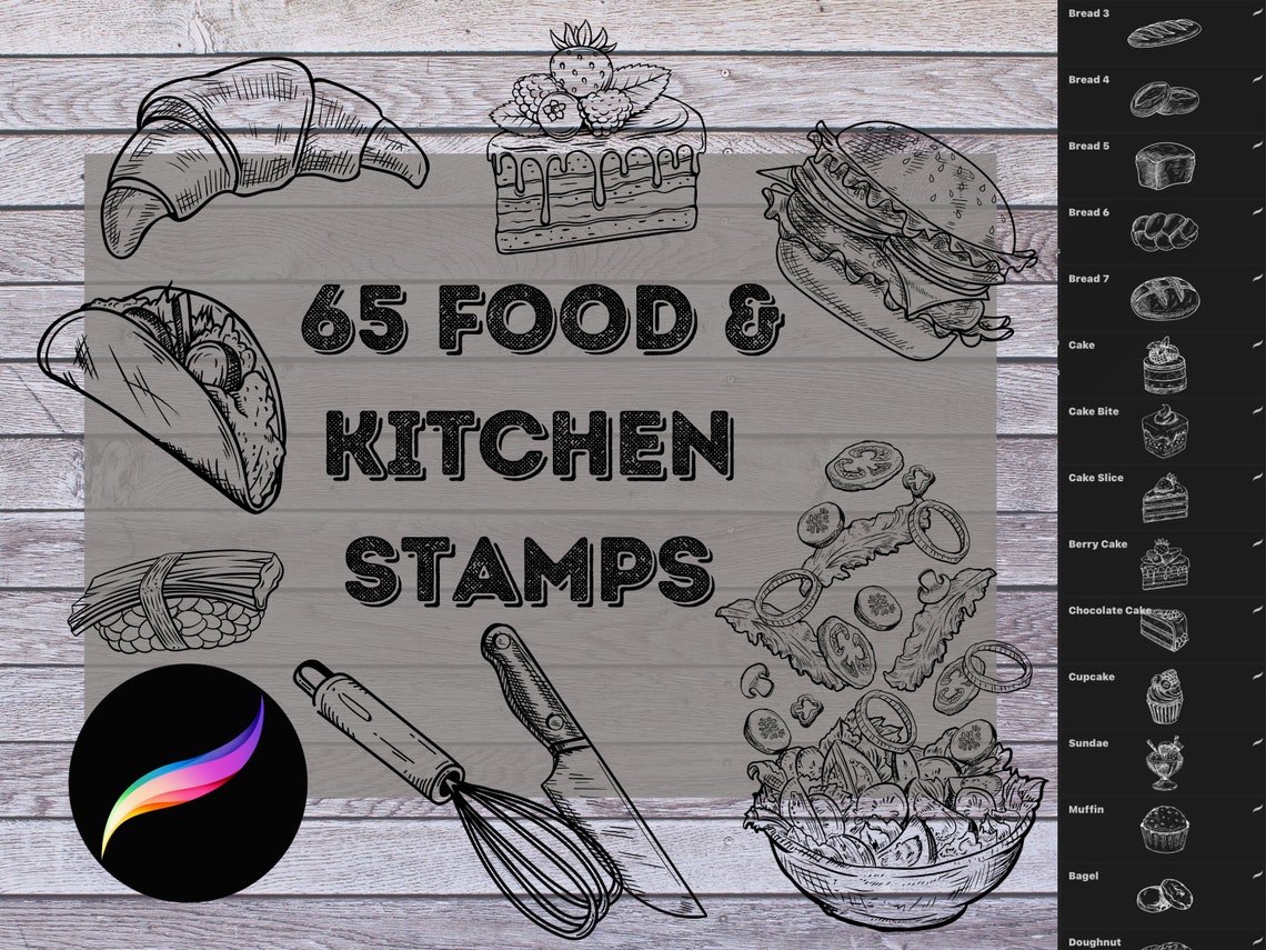 Procreate Food & Kitchen Stamp Pack Brushes for Ipad Sushi | Etsy