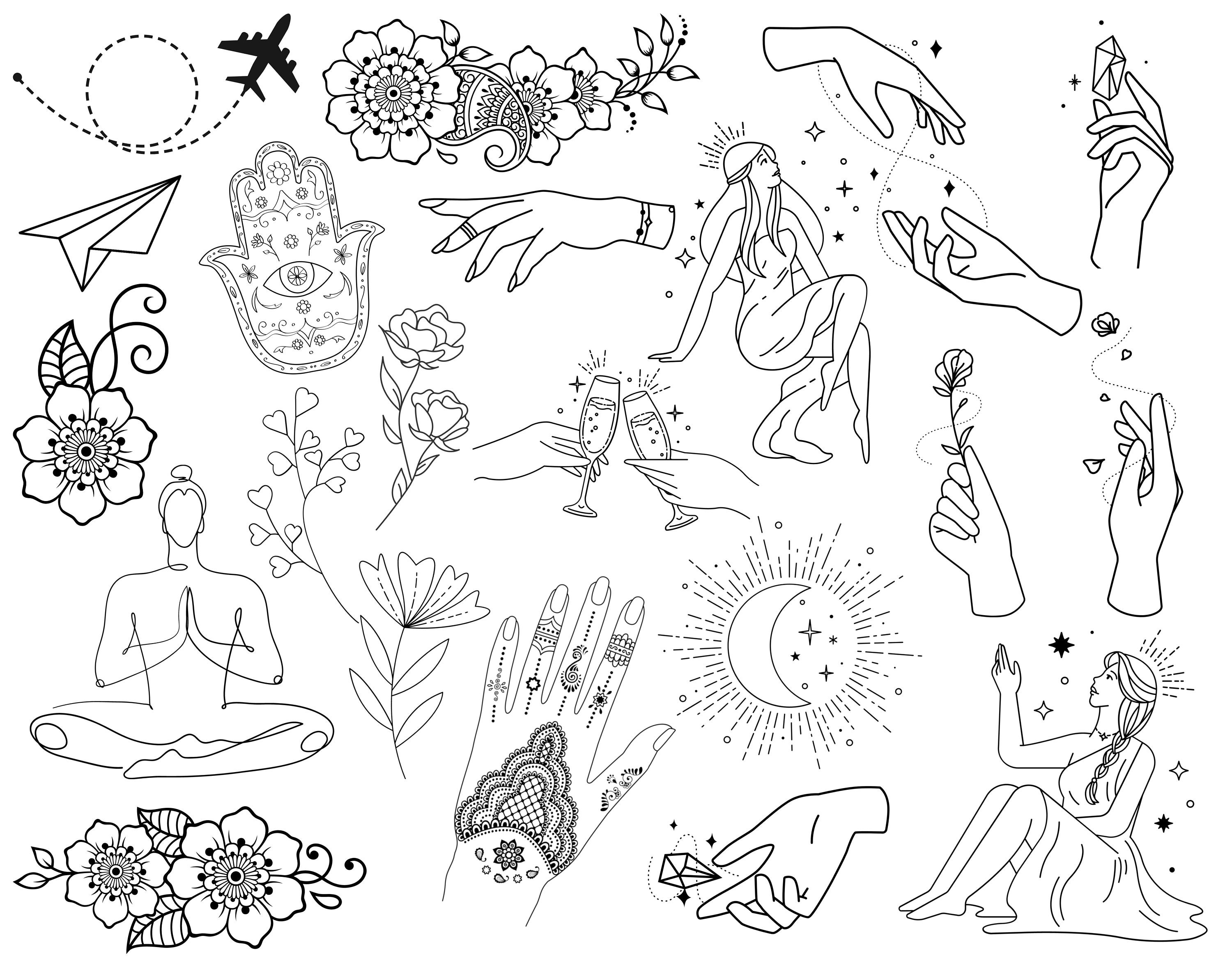 ProCreate Tattoo Flash: Delicate Lines Simple Line Tattoos | Etsy