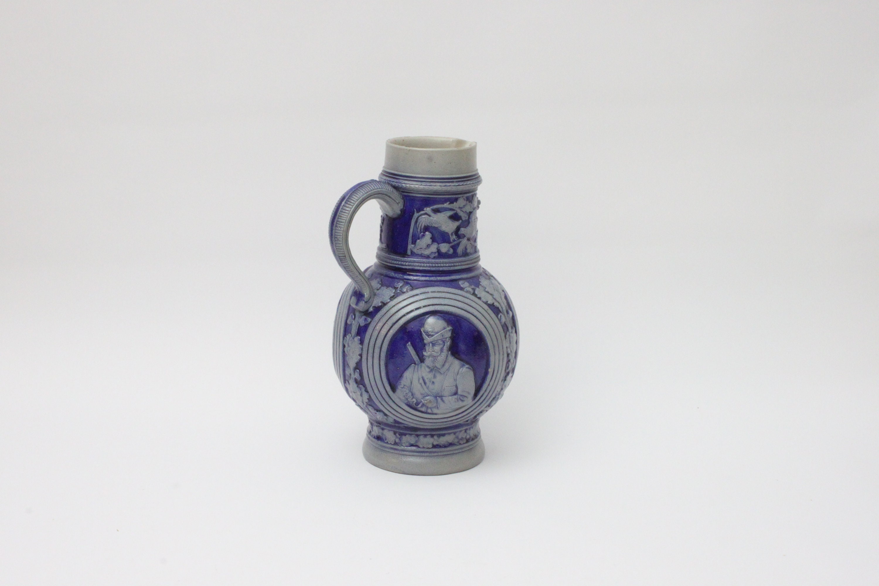 Westerwald Stoneware Beer Pitcher Germany 1910s Medieval Blue Saltglaze ...