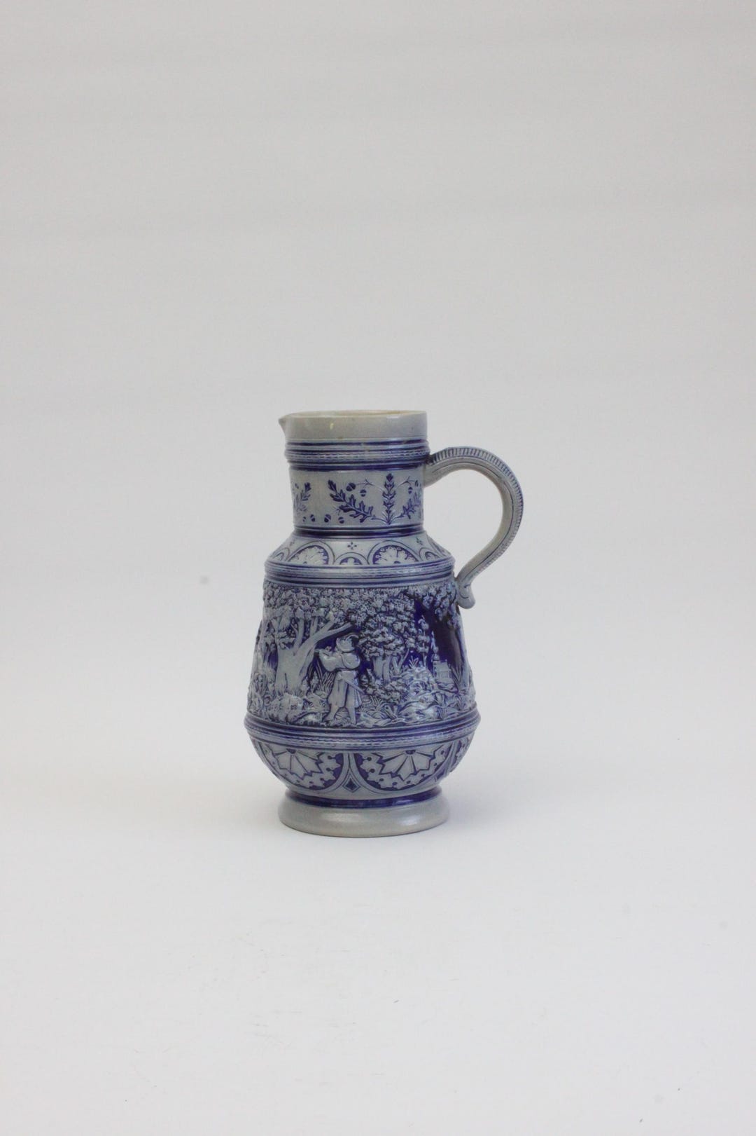 Westerwald Stoneware Beer Pitcher Germany 1930s Medieval Blue Saltglaze ...