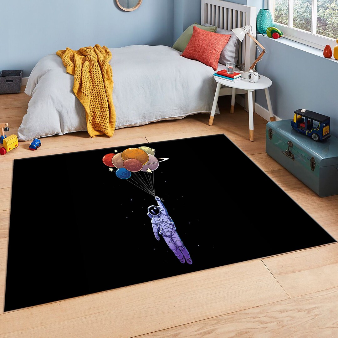 Astronaut With Balloons as Planets, Play Mat, Kids Play Room Rug, Space ...
