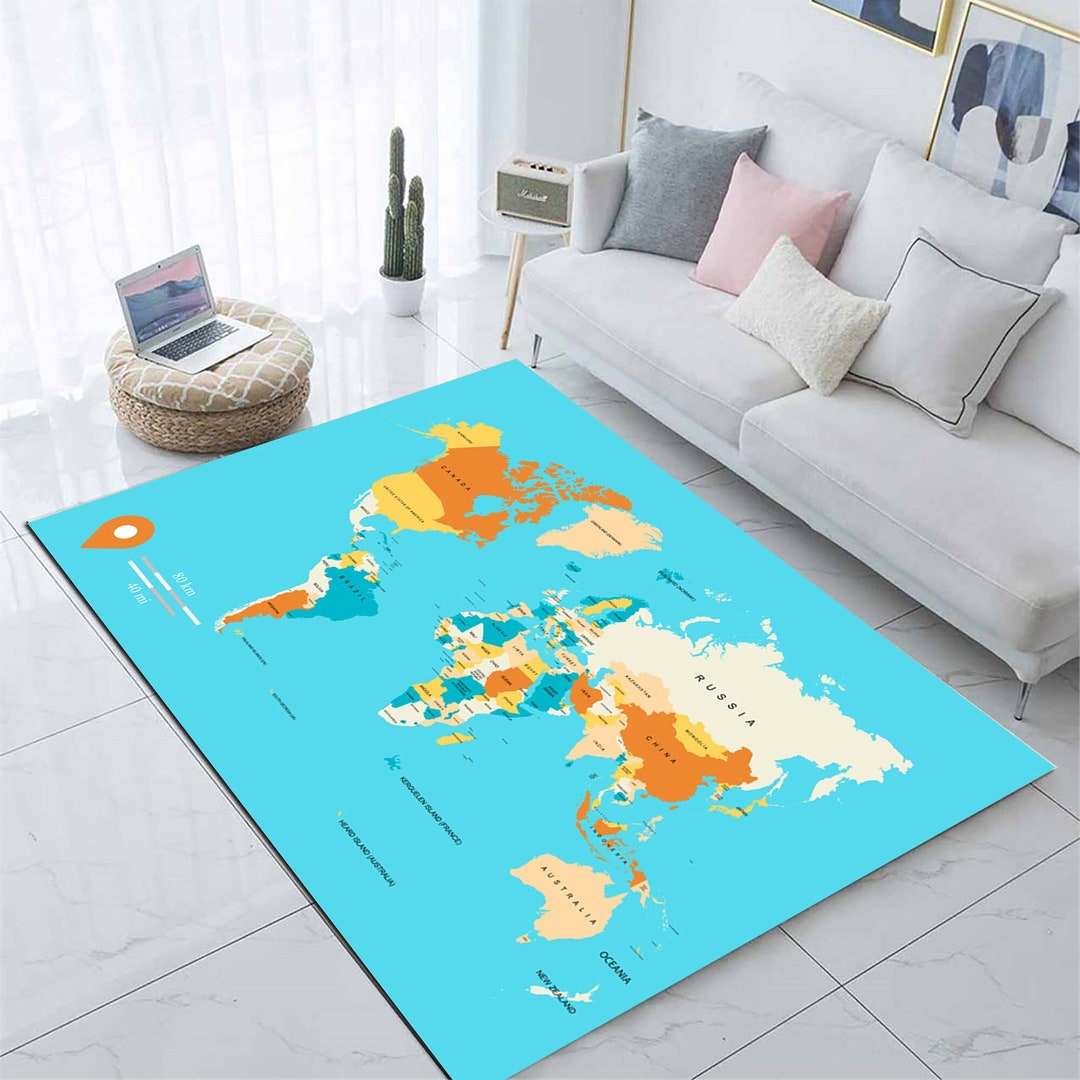 Weltkarte, Weltkarte Teppich, Bunt, Weltkarte mit Namen und Regionen ...