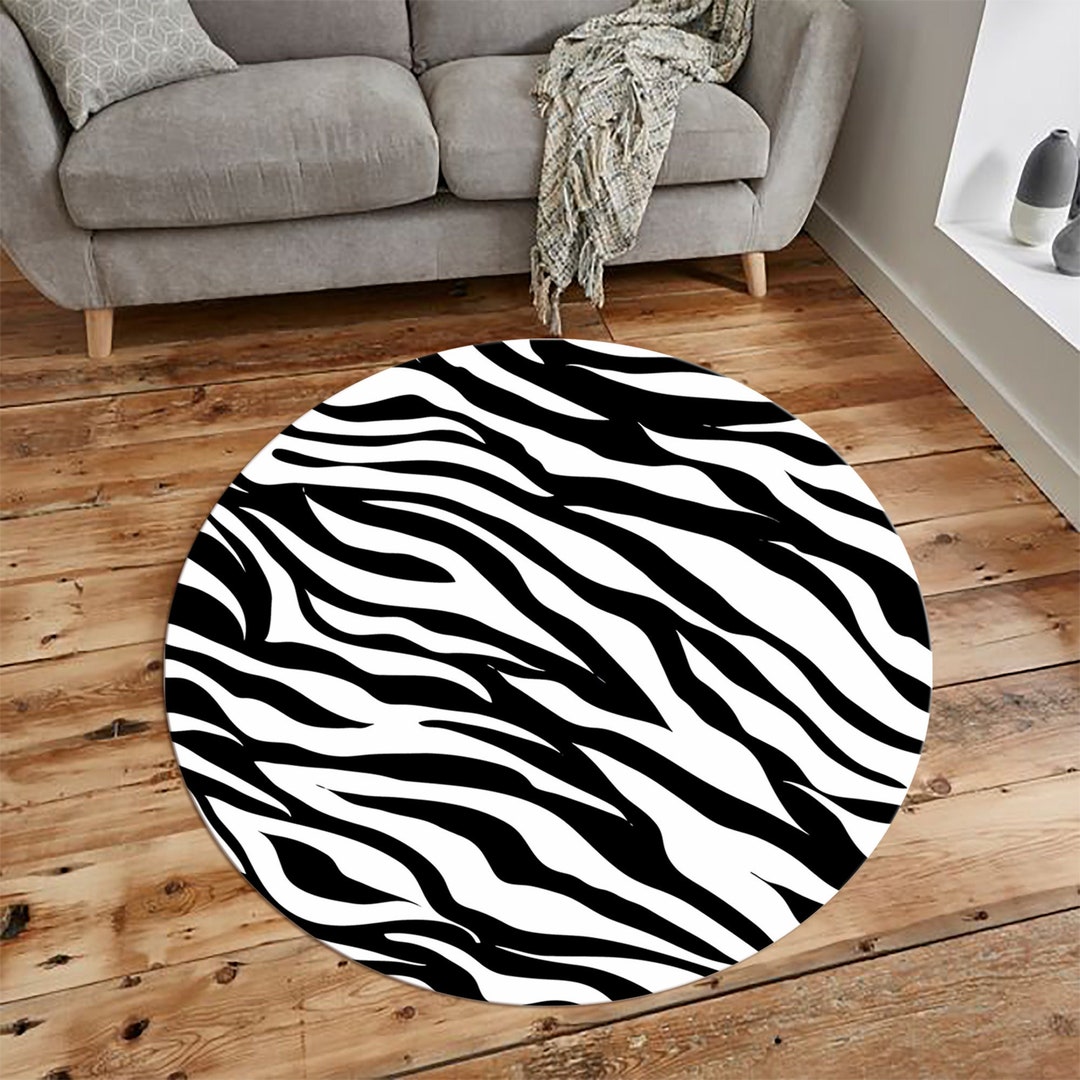 Zebra Circle Rug, Animal Print Area Rug, Round Area Rug, Zebra Print ...
