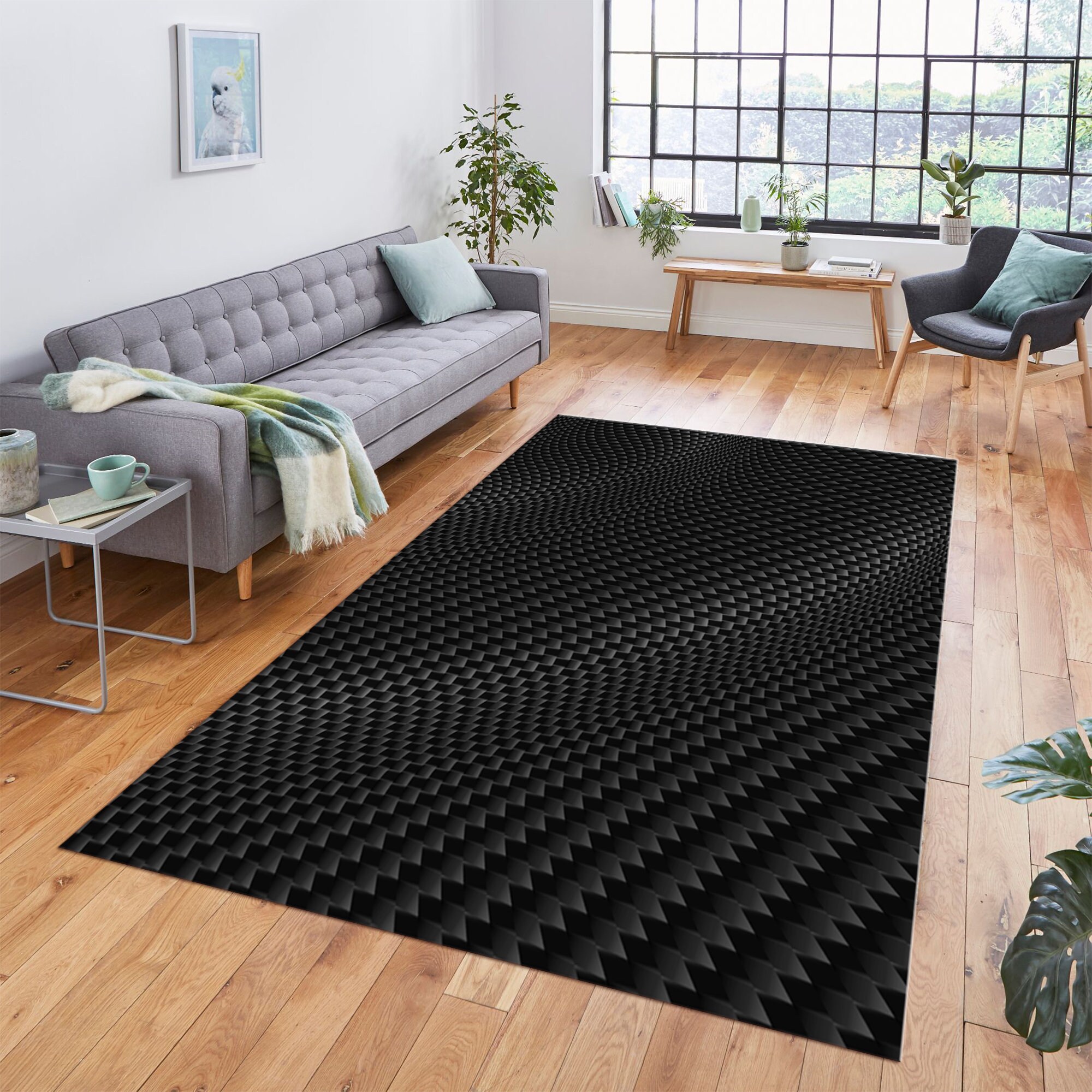 Realistic Carbon Fiber Texture 3d Black Rug Home Decor Rug | Etsy