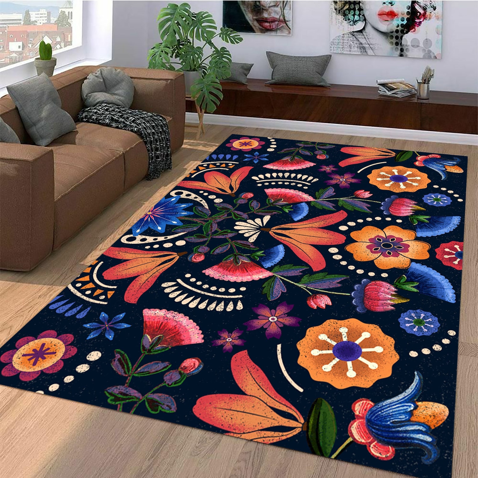 Mexican Ethnic Flower Pattern Rug Mexican Rug Ethnic | Etsy
