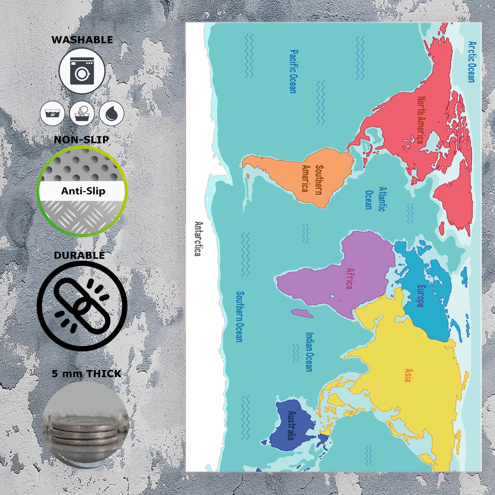 World Map Rug Colorful World Map Global Map With Names and - Etsy