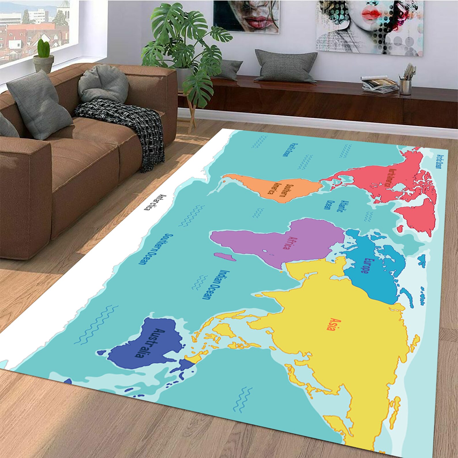 World Map Rug Colorful World Map Global Map With Names and | Etsy