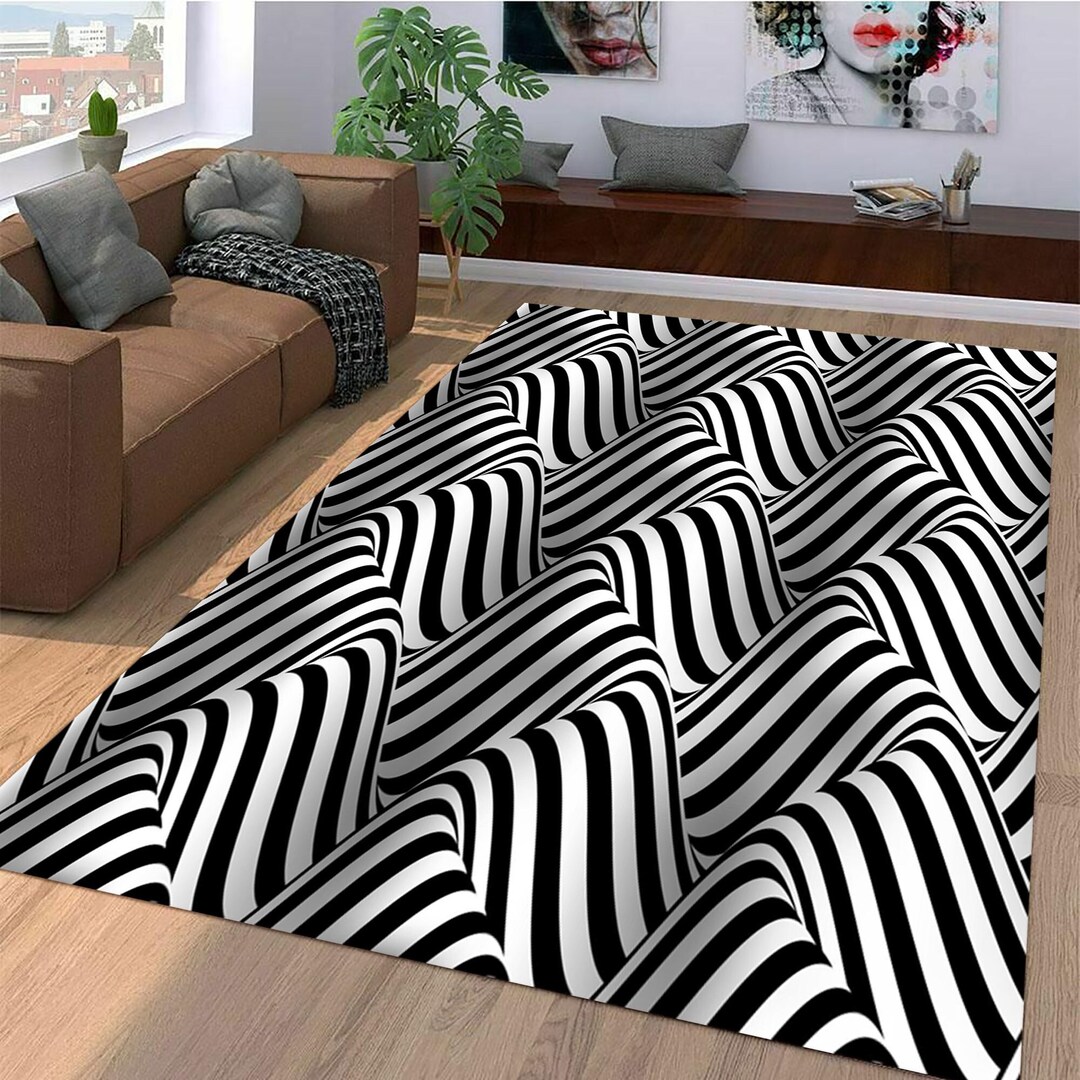Kaleidoscopic, Black White Spiral Carpet, 3D Vortex, Illusion Back Rug ...