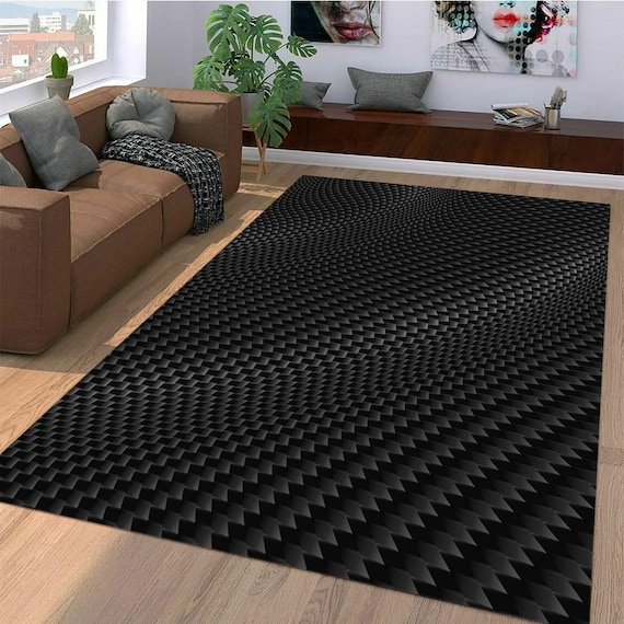 Realistic Carbon Fiber Texture 3d Black Rug Home Decor Rug | Etsy