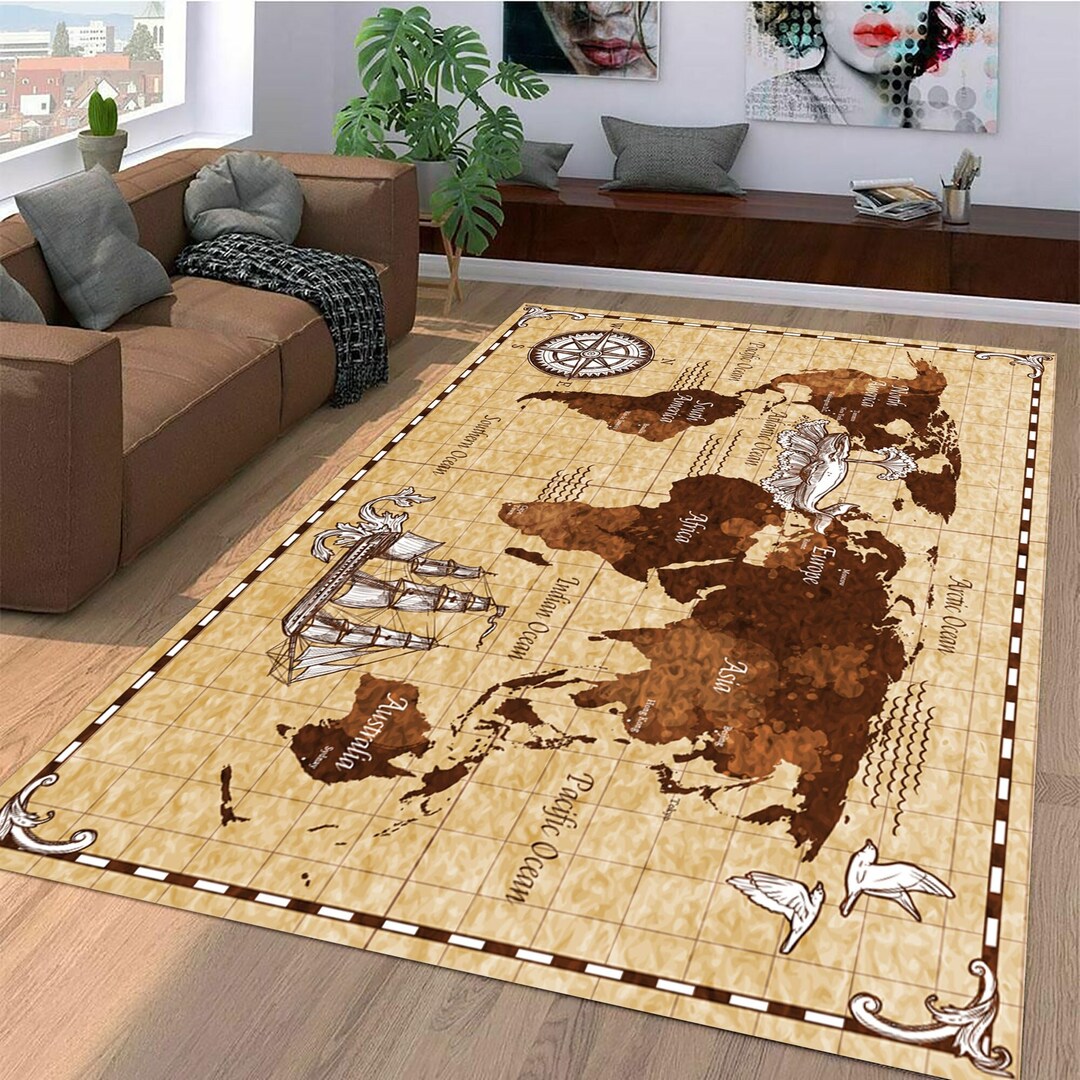 Drawn Retro Map Map of the World Rugs the World Map Rug for - Etsy