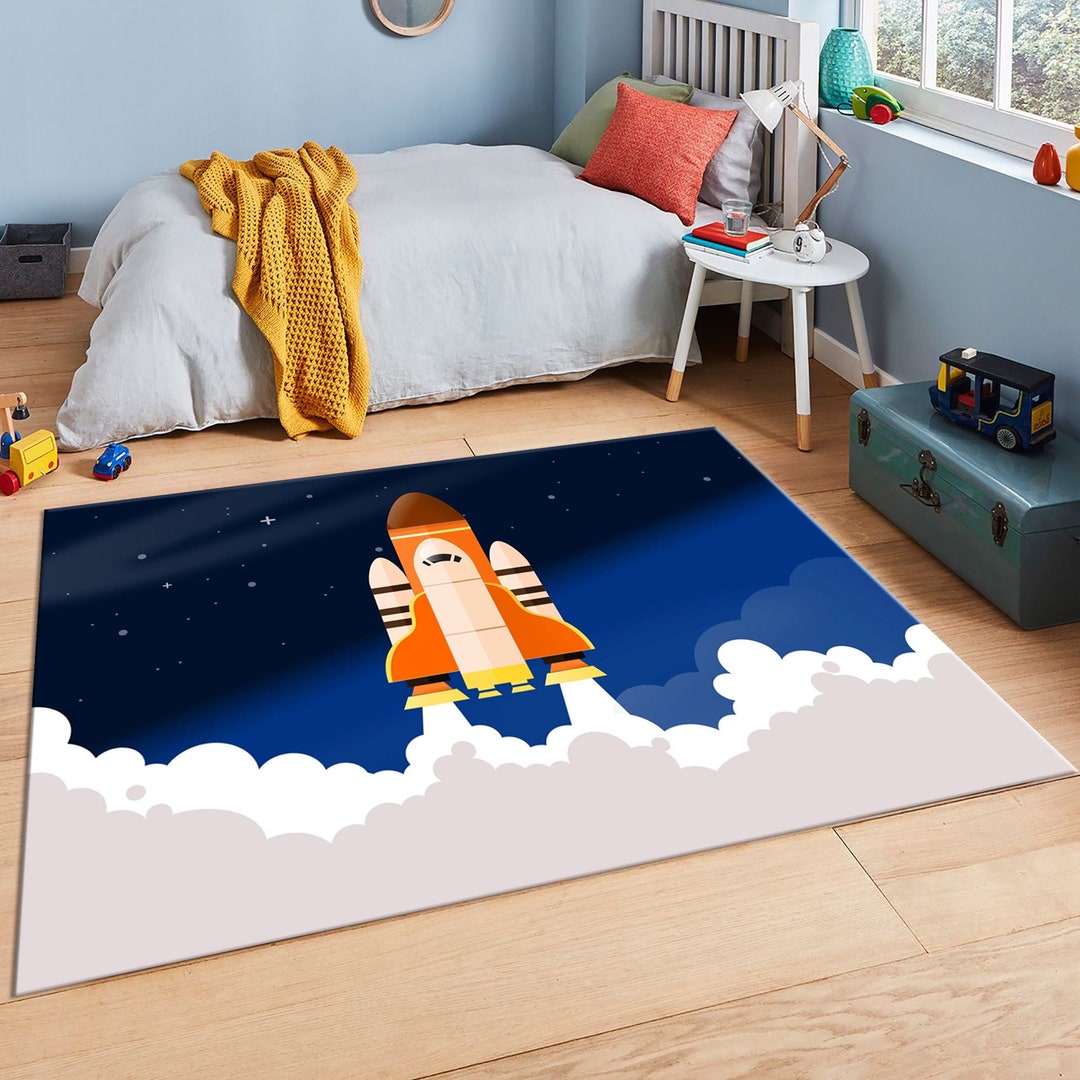 Space Rug, Spaceship Decor, Space Rocket Art, Space Rocket Rug, Kids ...