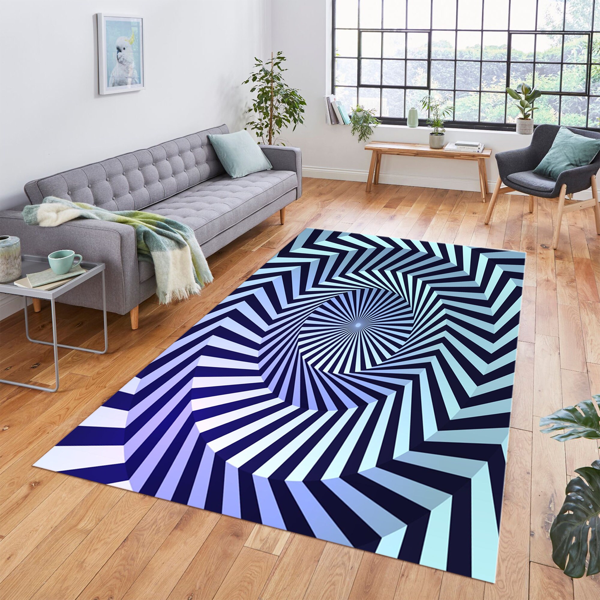 Realistic, Optical, Illusion, Vortex Rug, Black White Spiral, 3D Vortex ...