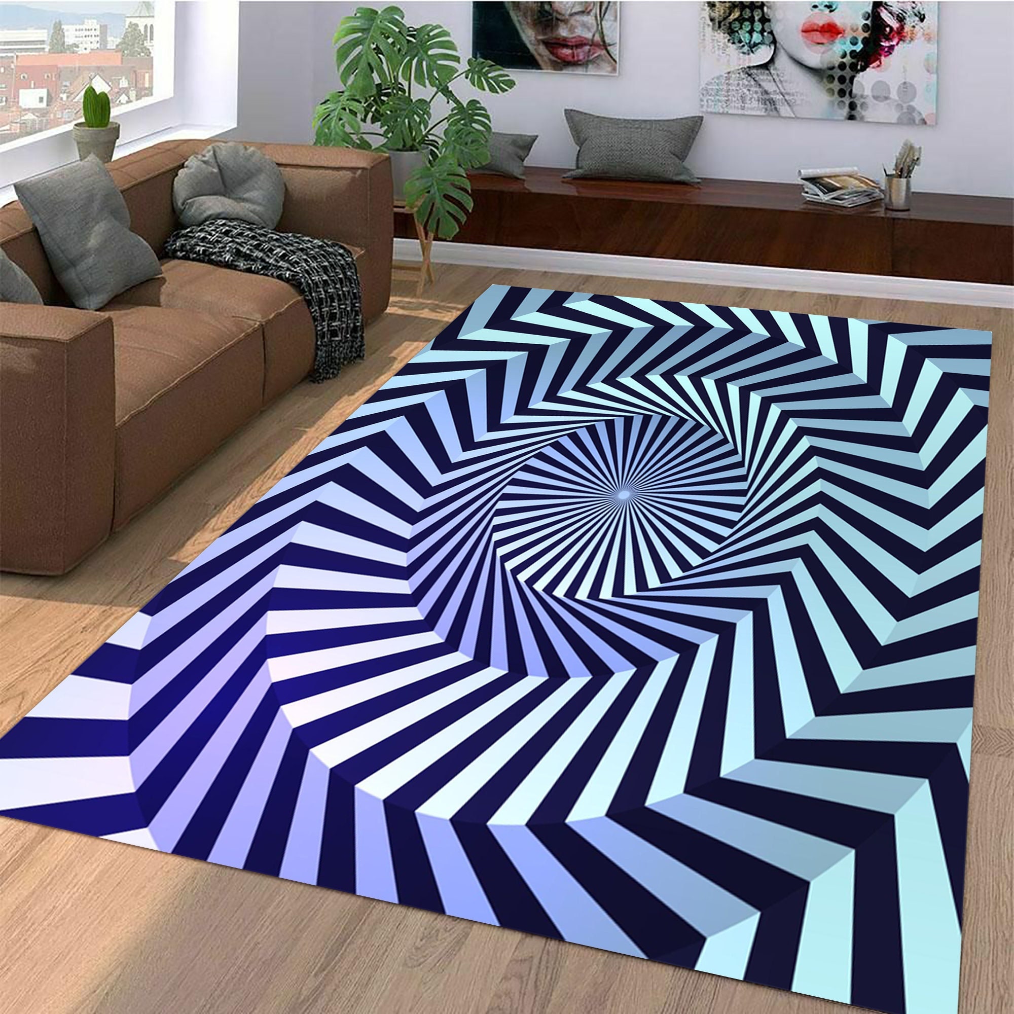 Realistic, Optical, Illusion, Vortex Rug, Black White Spiral, 3D Vortex ...