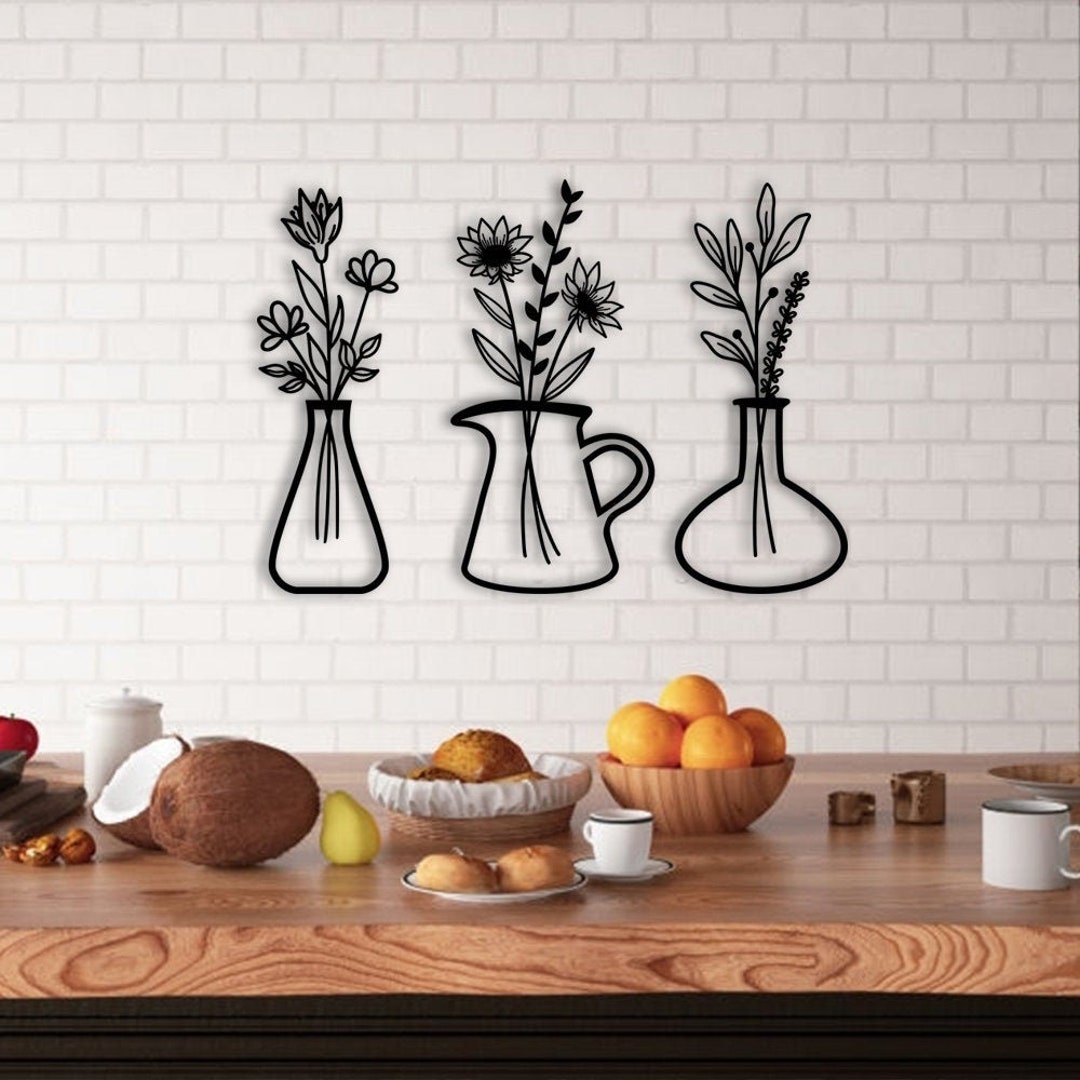 Flower in Vase Metal Wall Art, Spring Flower Wall Decor Homewarming ...