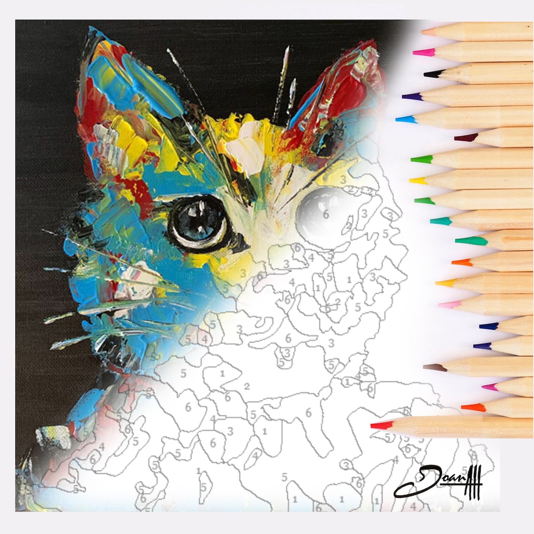Colorful Cat Paint by Number Kit: Printable Animal Art (digital ...