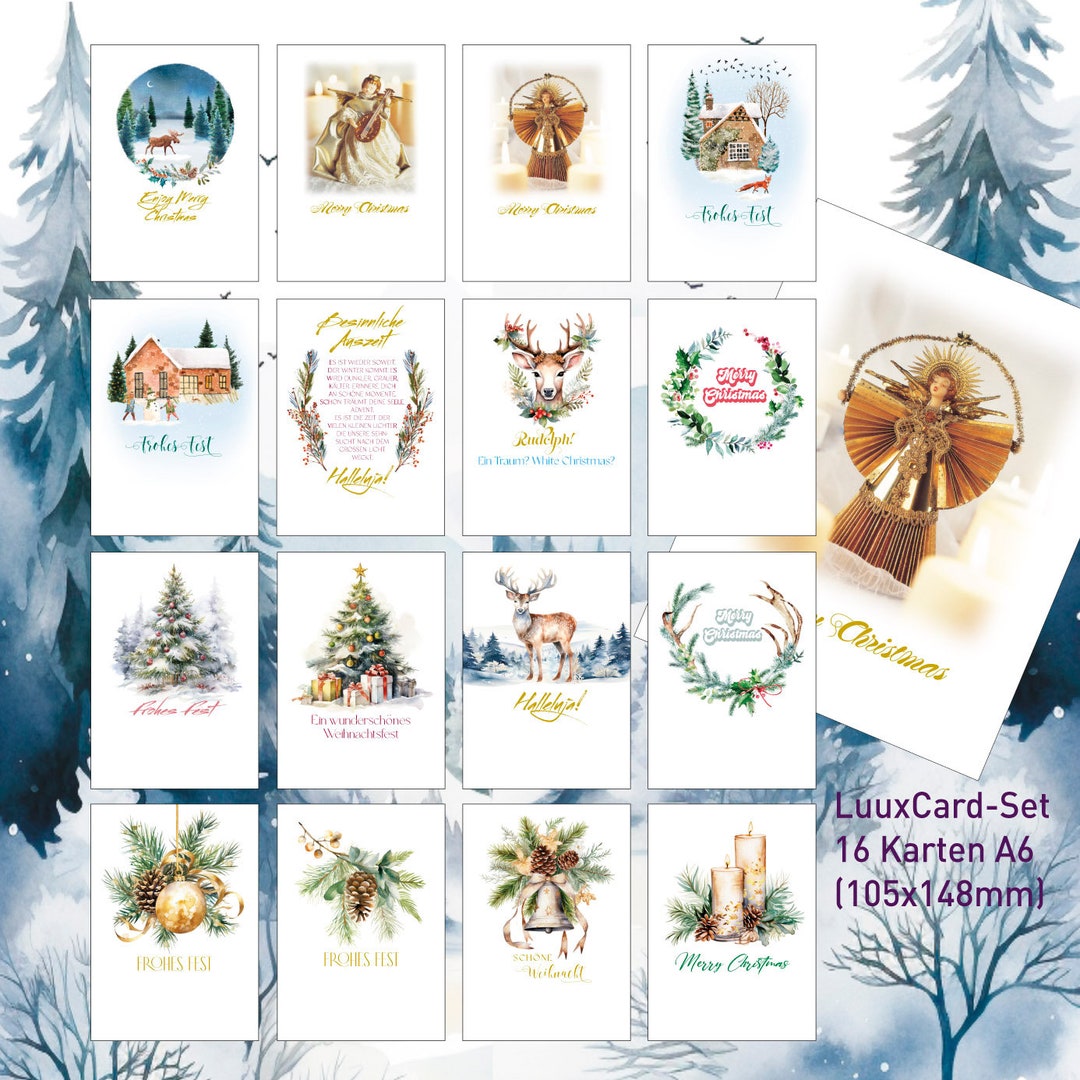 16 Christmas Cards Set DIN A6 Art Print on 300 G Olin Rough - Etsy