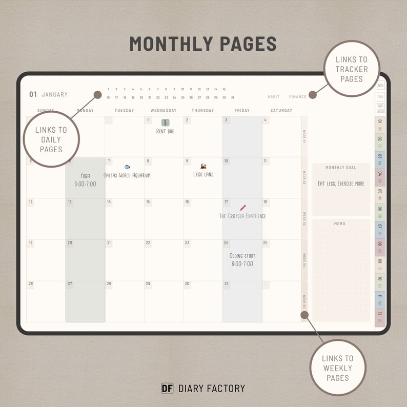 ACHIEVE – Undated Digital Diary PDF –lifetime Usage -for Goodnote ...