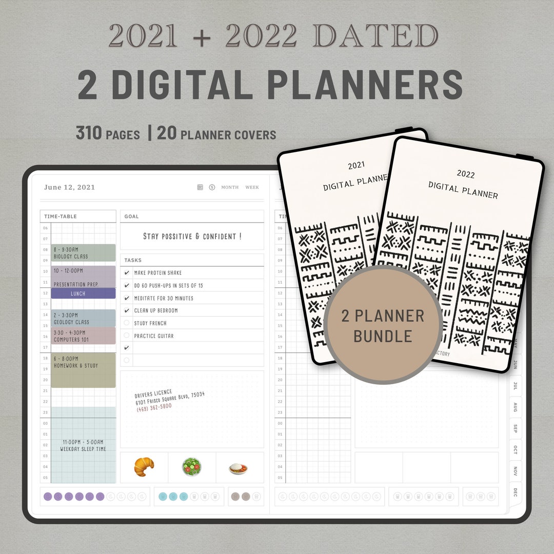 SIMPLE - Digital Planner 2021 2022 Bundle - 310pages, Hyperlinked Pdf ...