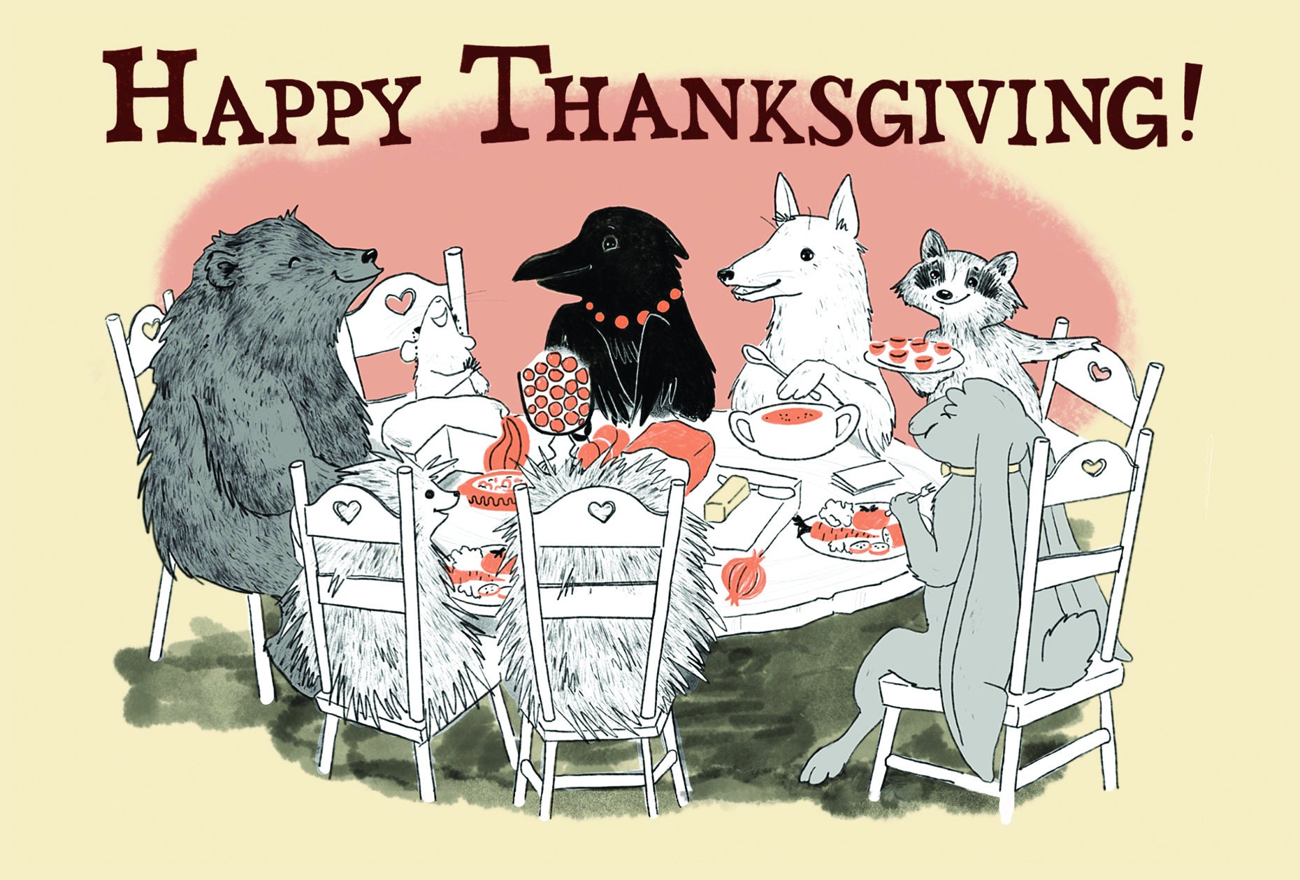 5 pack of Thanksgiving postcards from Raccoon Thanksgiving | Etsy