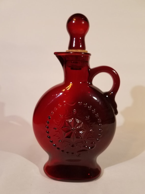 Wheatonware Ruby Red Star Decanter With Corked Stopper Vintage | Etsy