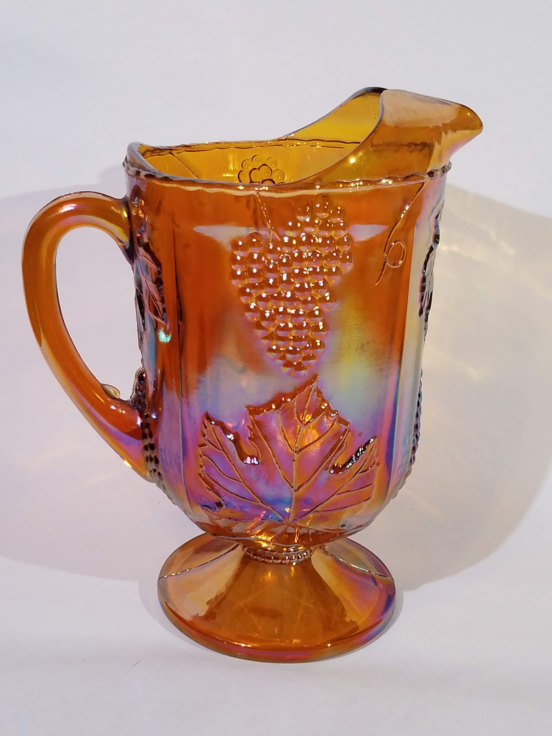 Indiana Carnival Glass Pedestal Pitcher & 4 Tumblers Iridescent Amber ...