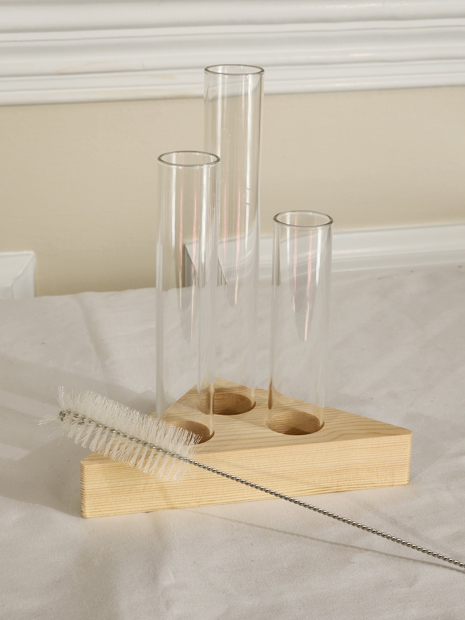Glass Test Tube Bud Vase, 3 Pc With Wooden Base - Etsy