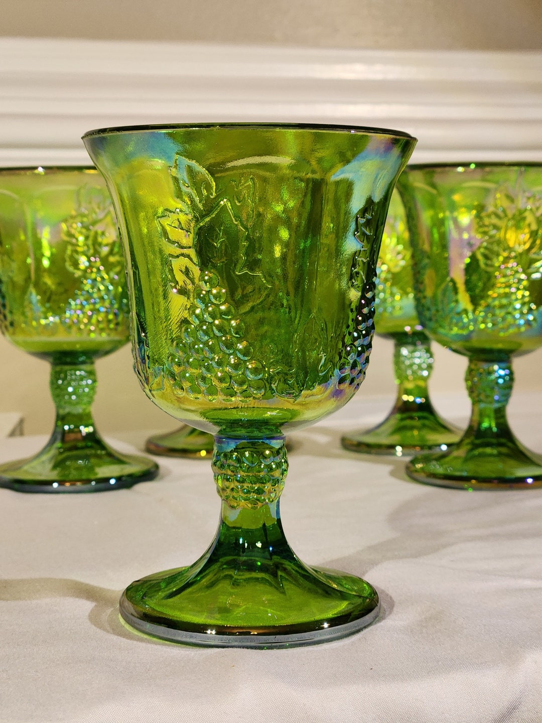 Vintage Indiana Glass Lime Iridescent Carnival Glass 4 Pc Tumbler ...