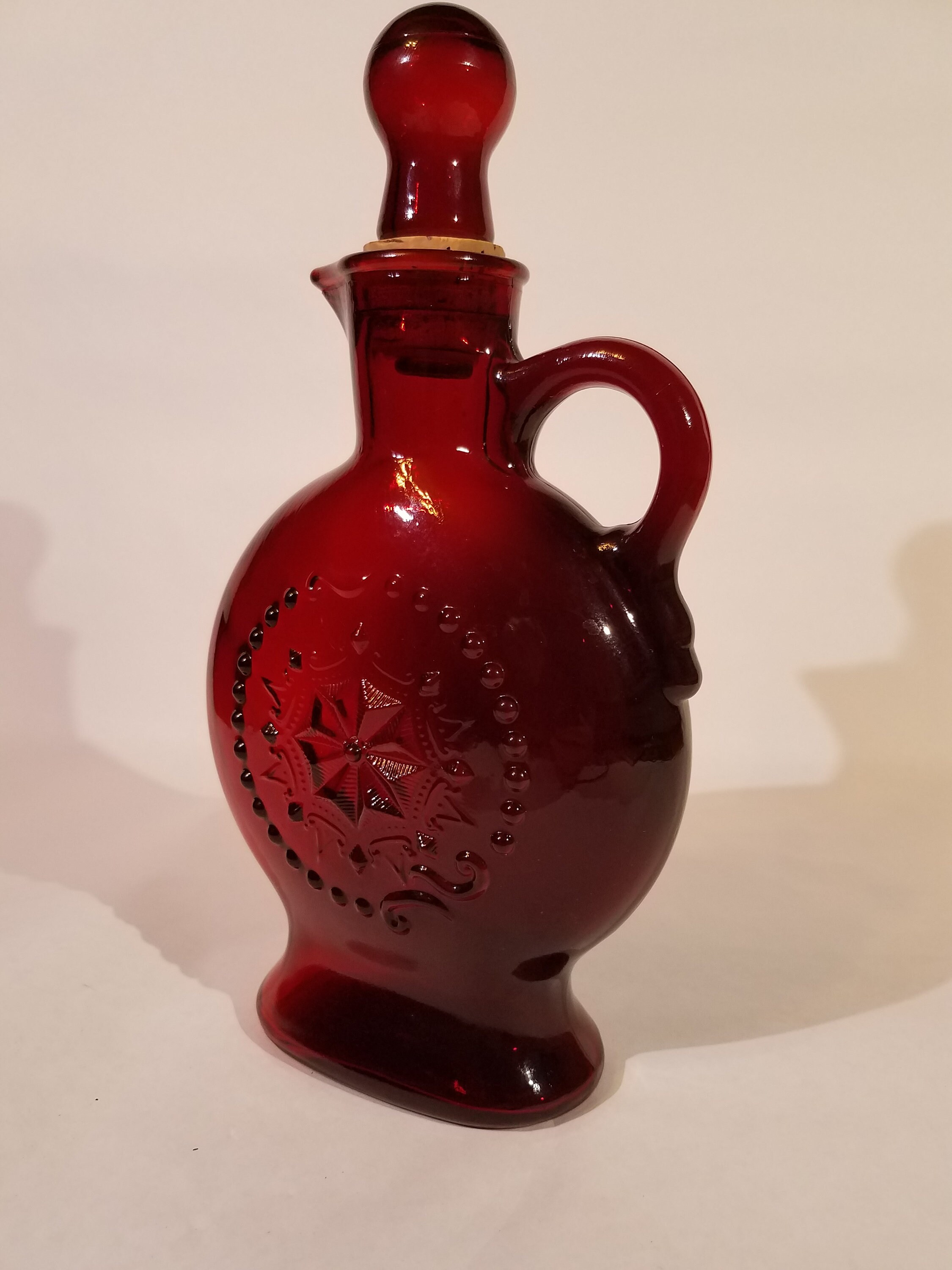 Wheatonware Ruby Red Star Decanter With Corked Stopper Vintage Pitcher ...