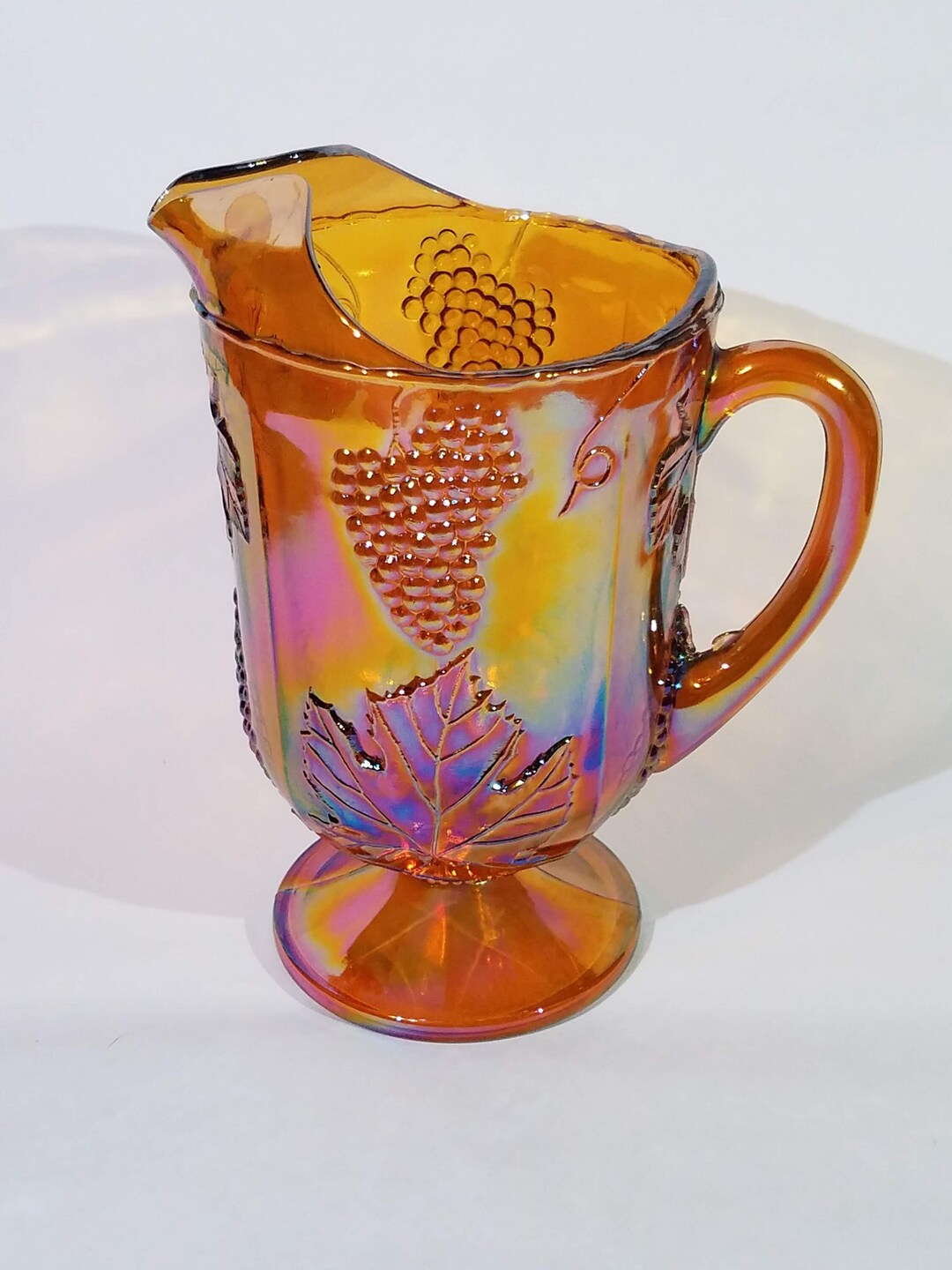 Indiana Carnival Glass Pedestal Pitcher & 4 Tumblers Iridescent Amber ...