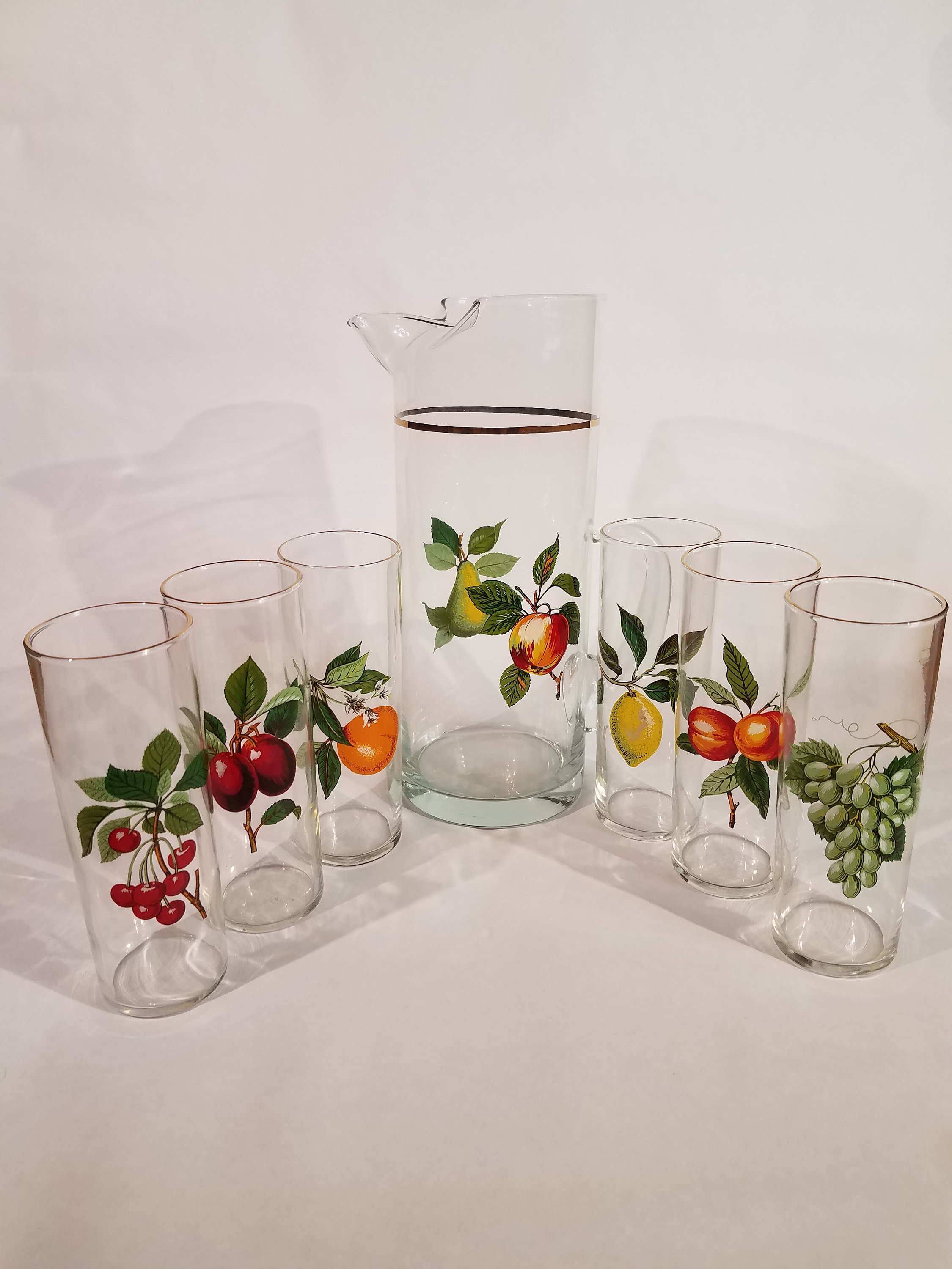WV Glass Fruit Pitcher With 6 Glasses - Etsy