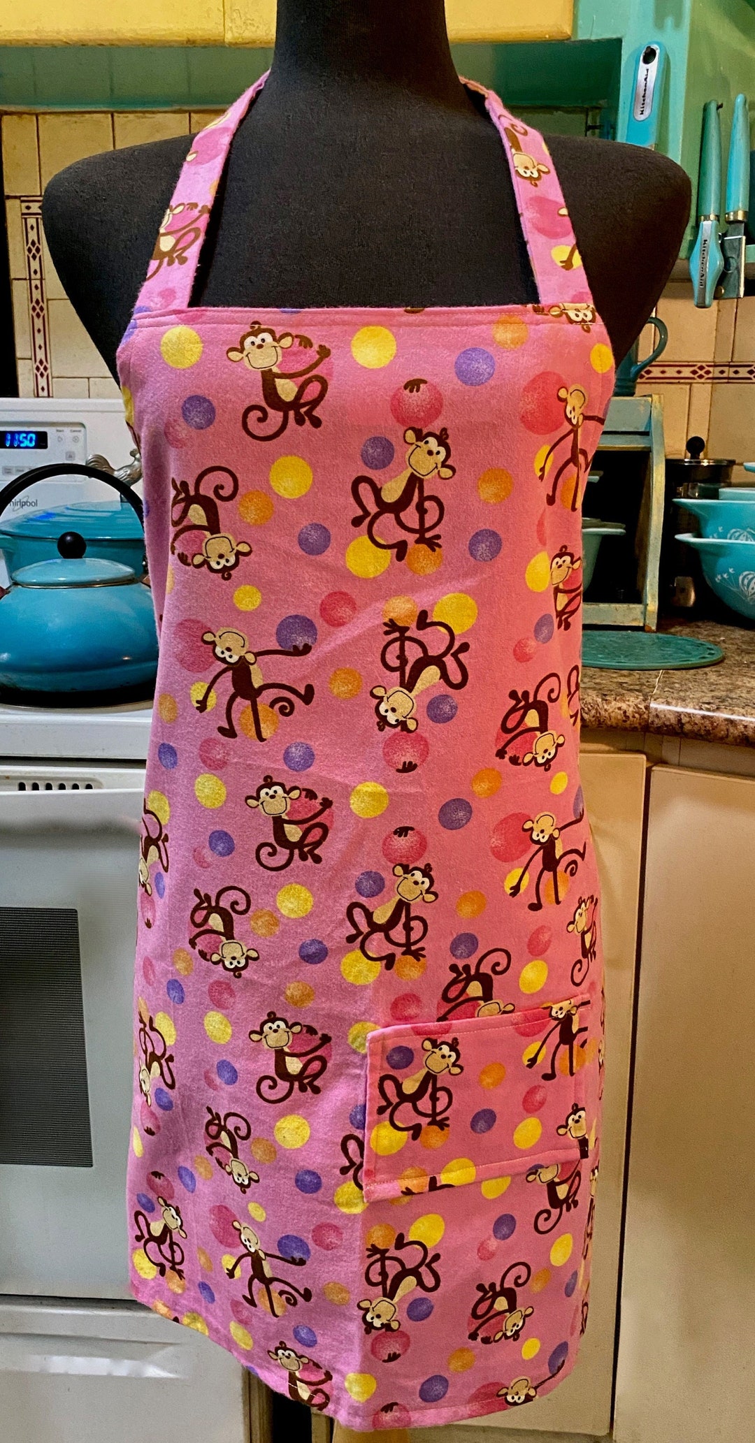 FUNKY MONKIES APRON - Full Length Flannel Apron With Nifty Pie Box for ...