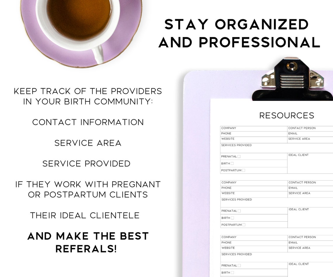 Postpartum Doula Resources Binder and Referral Log Sheets Printable Forms for Birth Doula Birth ...