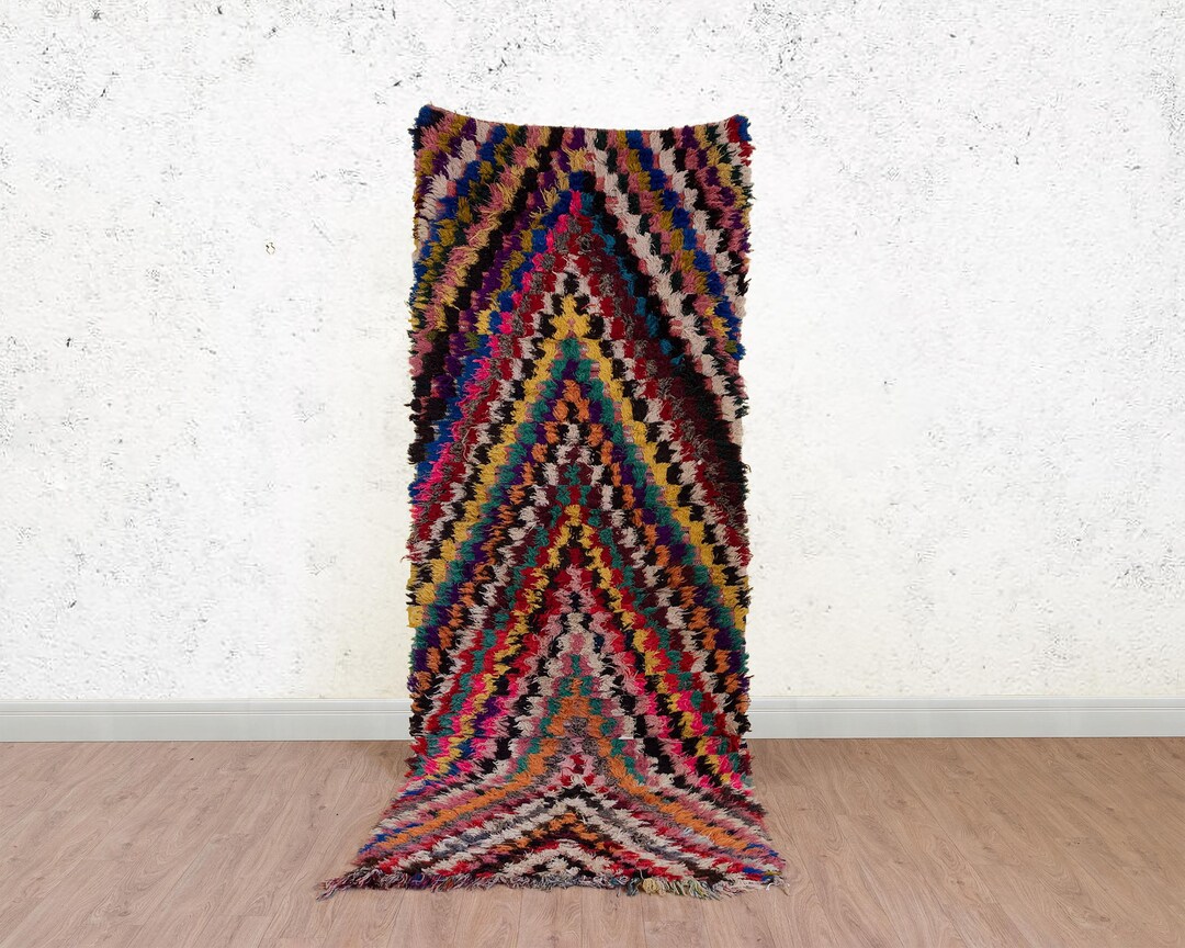 Checkered Vintage Runner 8ft X 2.9ft-area Washable Runner-hand Knotted ...