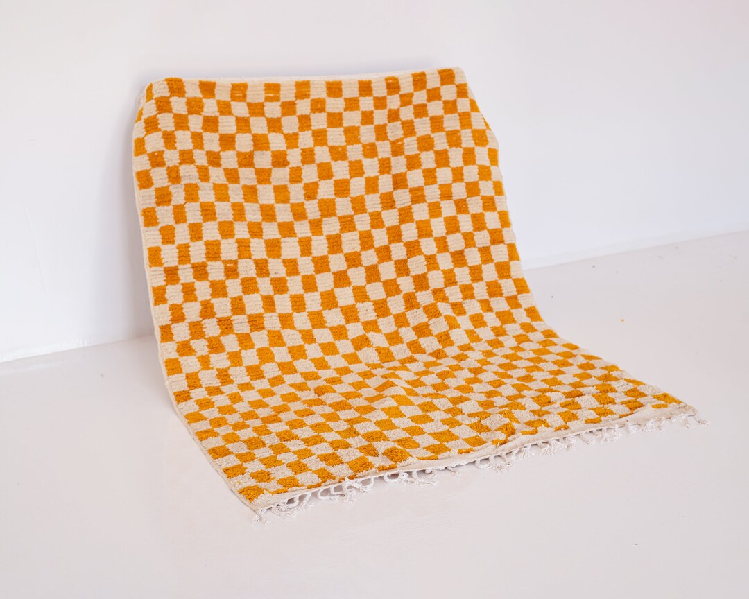 Orange Checkered Rug Handmade Wool Checker Kitchen Runner Bedroom Rug ...