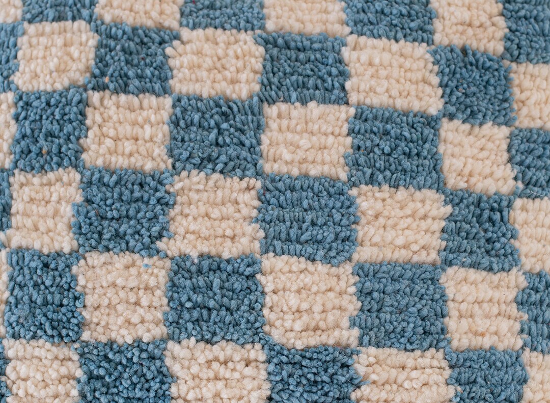 Light Blue Custom Checkered Moroccan Rug / Made to Order Handmade Green ...
