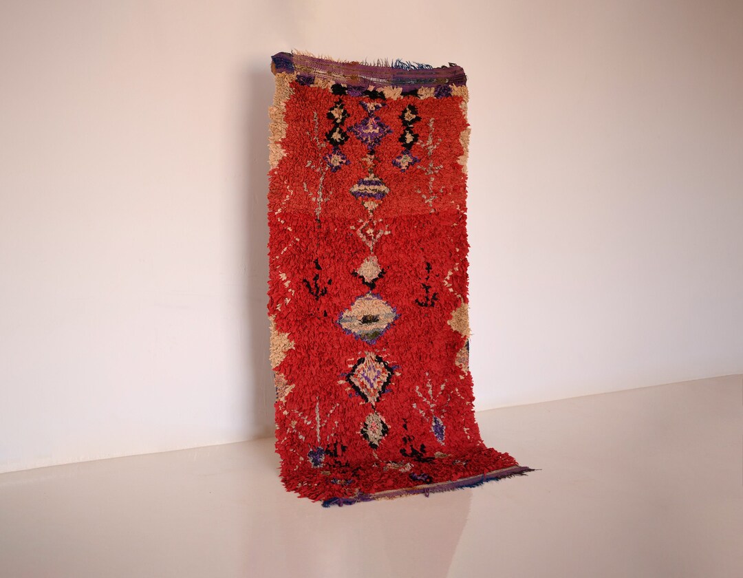 Vintage Red Moroccan Rug 3x7/ Colorful Boucherouite Handmade Runner ...