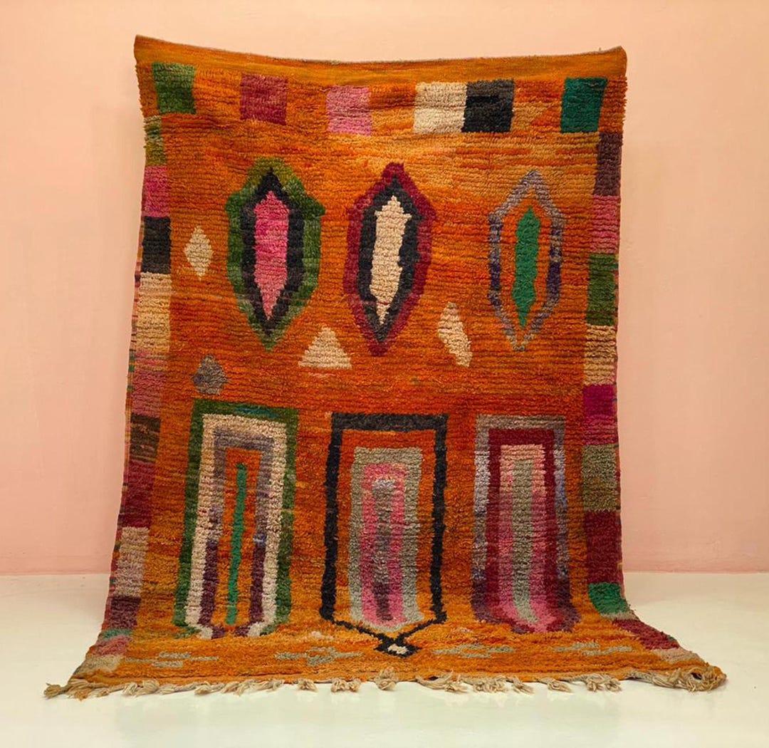 Handmade Orange Wool Berber Rug- Moroccan Bohemian Decor- Living Room ...