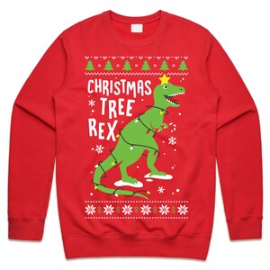 Christmas Tree Rex T-rex Jumper Sweater Sweatshirt Kids Adults Dinosaur ...