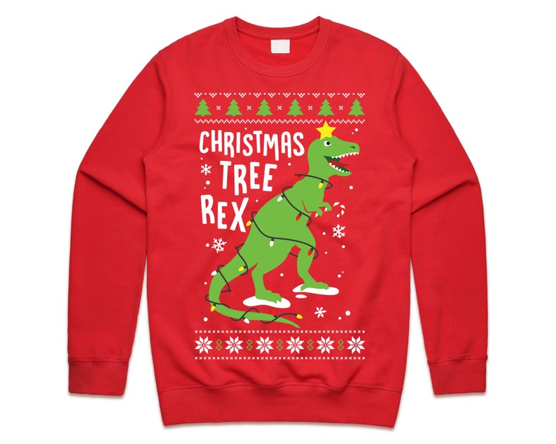 Christmas Tree Rex T-rex Jumper Sweater Sweatshirt Dinosaur - Etsy UK