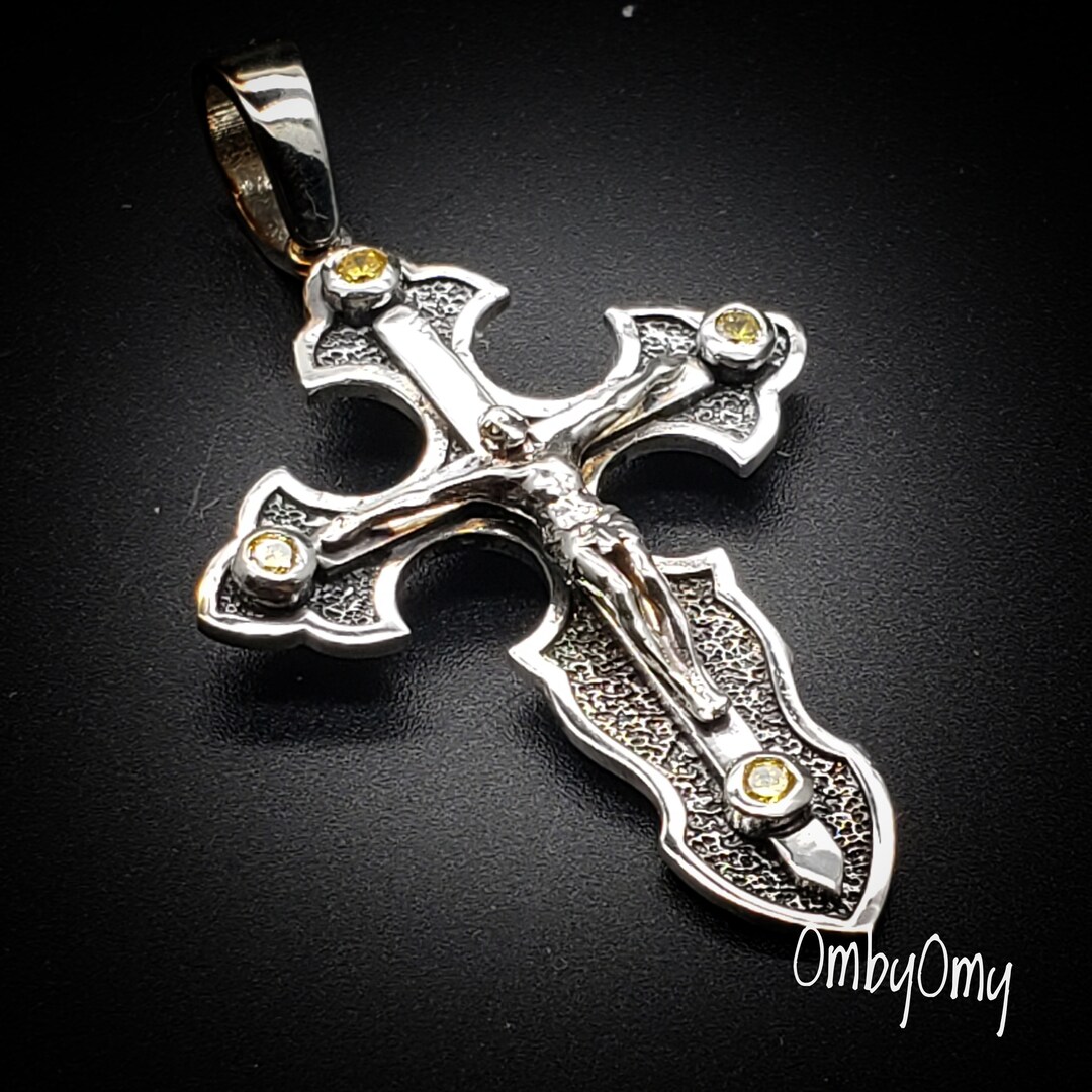 Gothic Crucifix With Yellow CZ Stones 925 Sterling Silver, Crosses ...