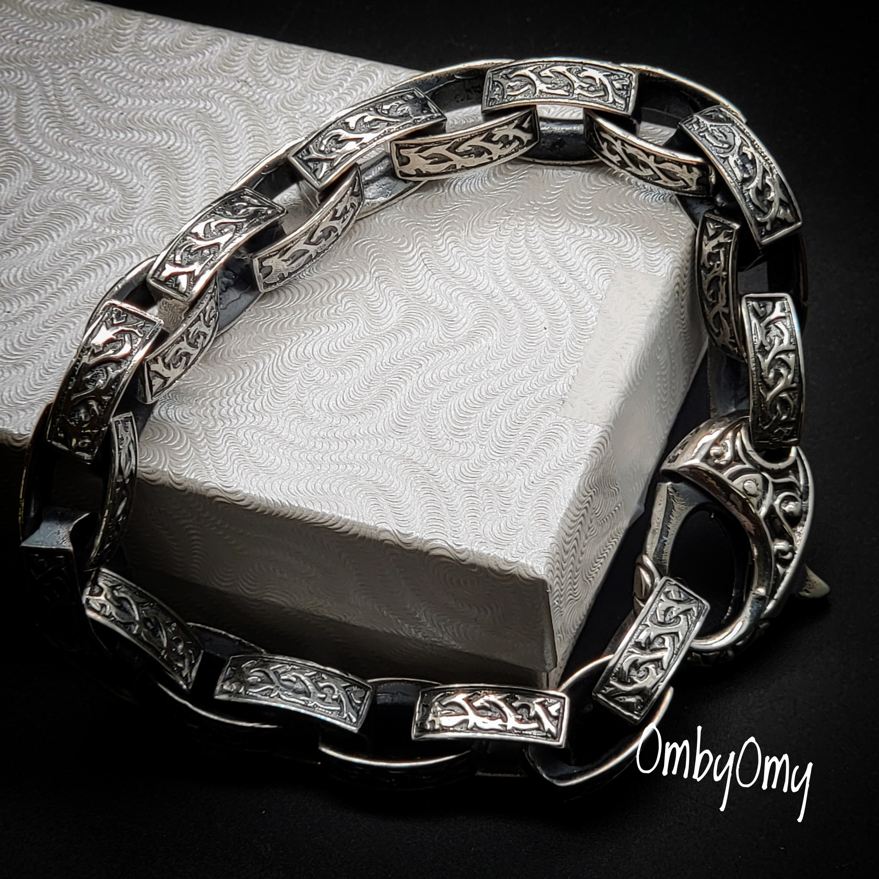 Greek Engraving Rectangular Link 925 Sterling Silver Men's Bracelet - Etsy