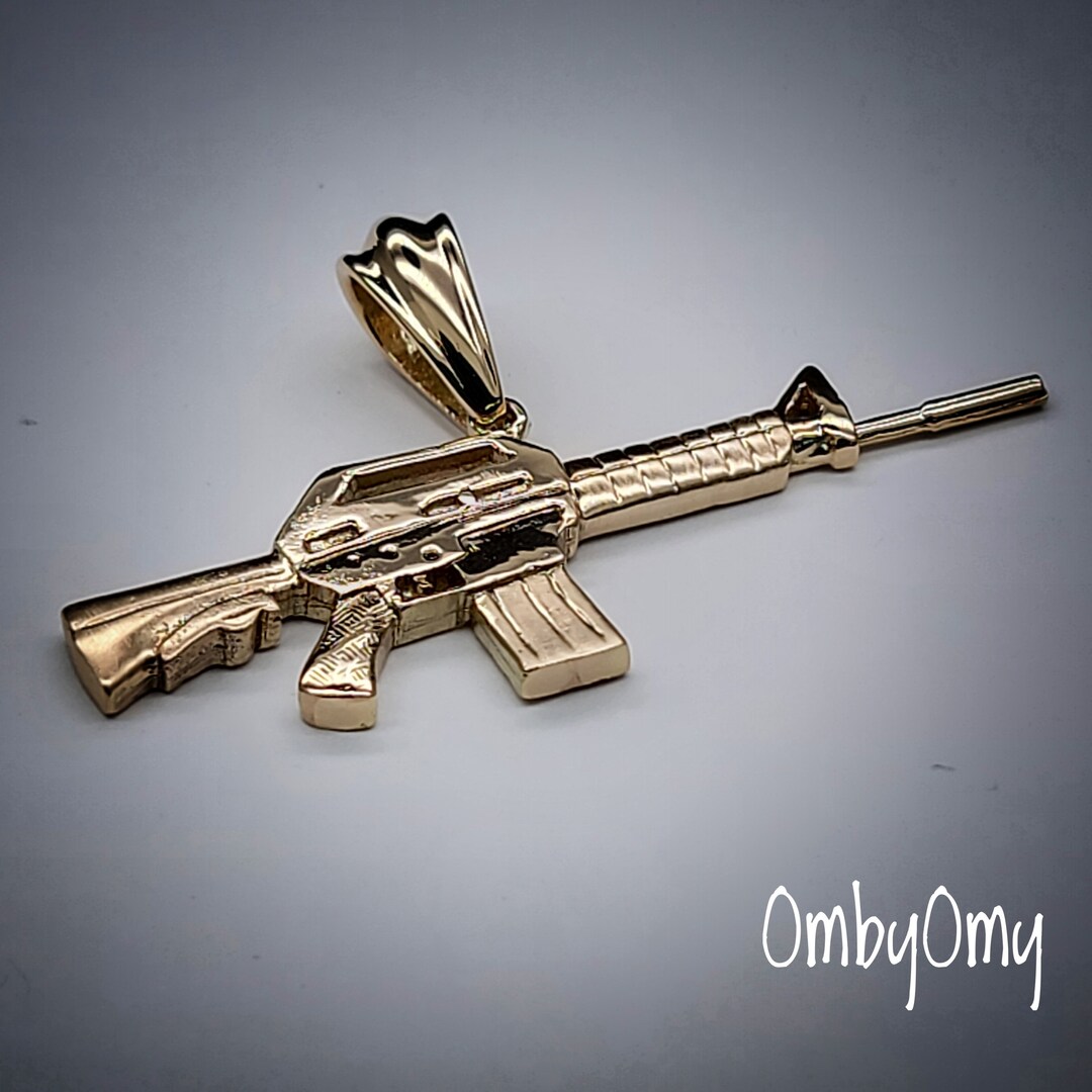 14k Yellow Gold M-16 Pendant Gold Rifle Necklace Pendant Gun Charm ...