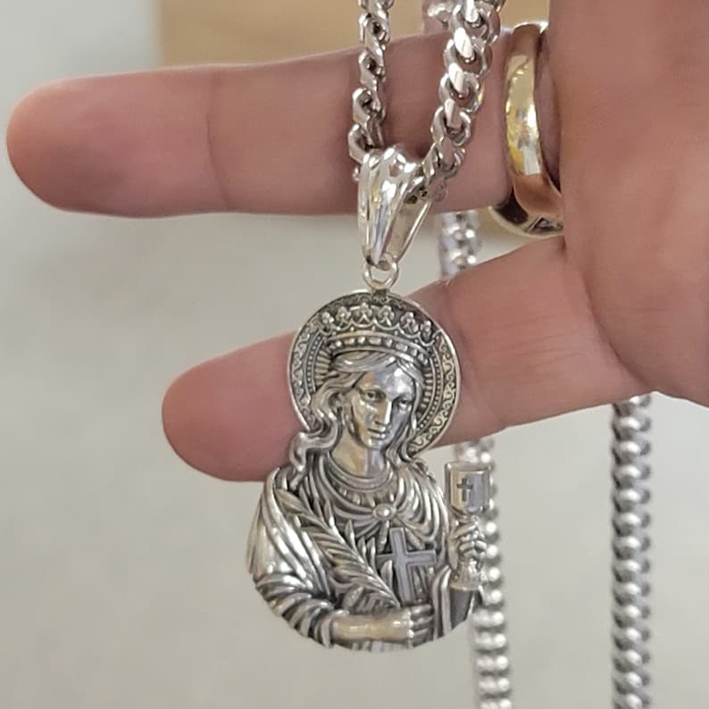 Santa Barbara Pray for Us, Handmade Sterling Silver, St Barbara Pendant ...