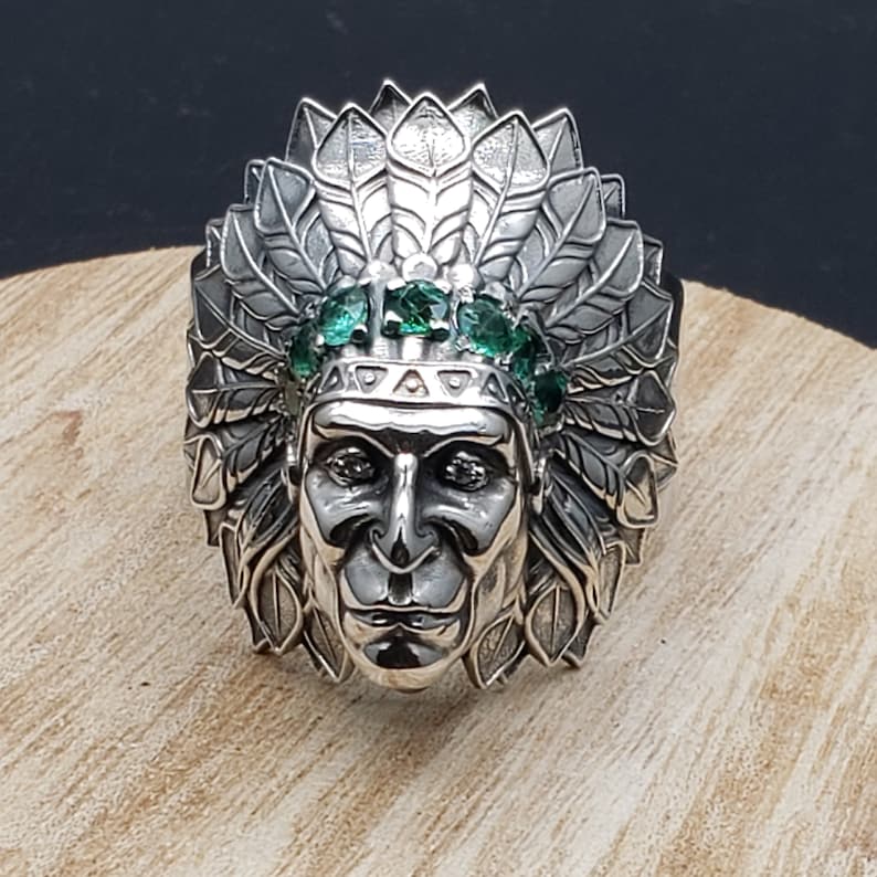 Solid Sterling Silver Indian Chief Head Ring handmade US - Etsy