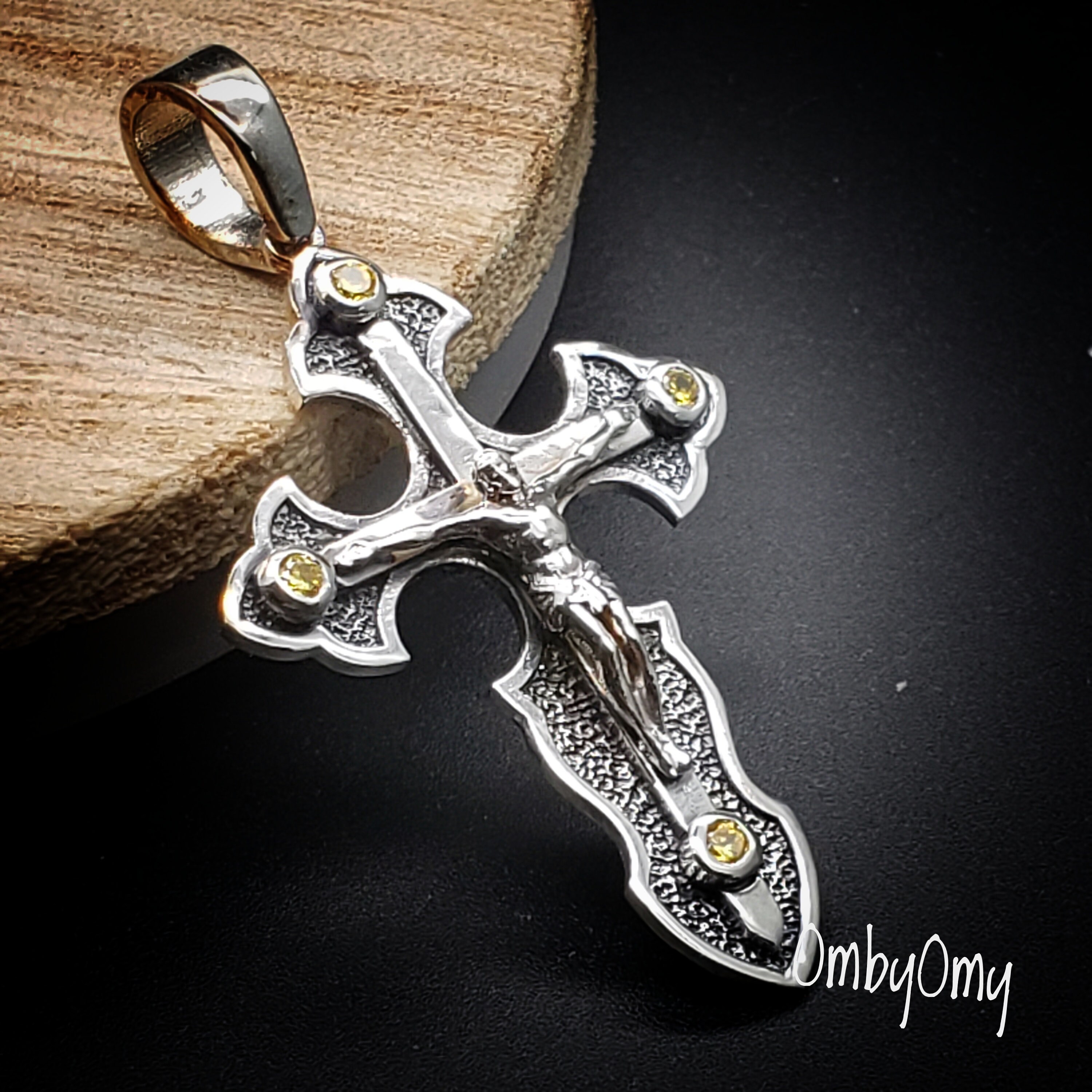 Gothic Crucifix With Yellow CZ Stones 925 Sterling Silver, Crosses ...
