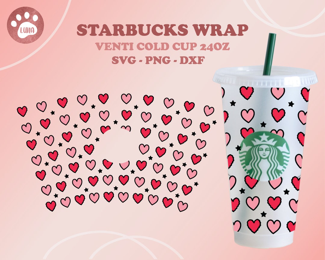 Valentines Cold Cup SVG, Cup Wrap, Pink Hearts, Valentine, Full Wrap ...